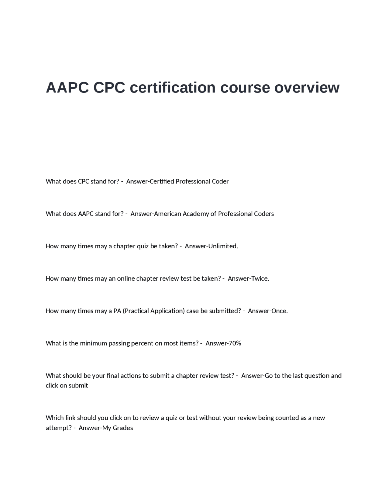 AAPC CPC Certification Course Overview: Questions and Answers | Exams ...