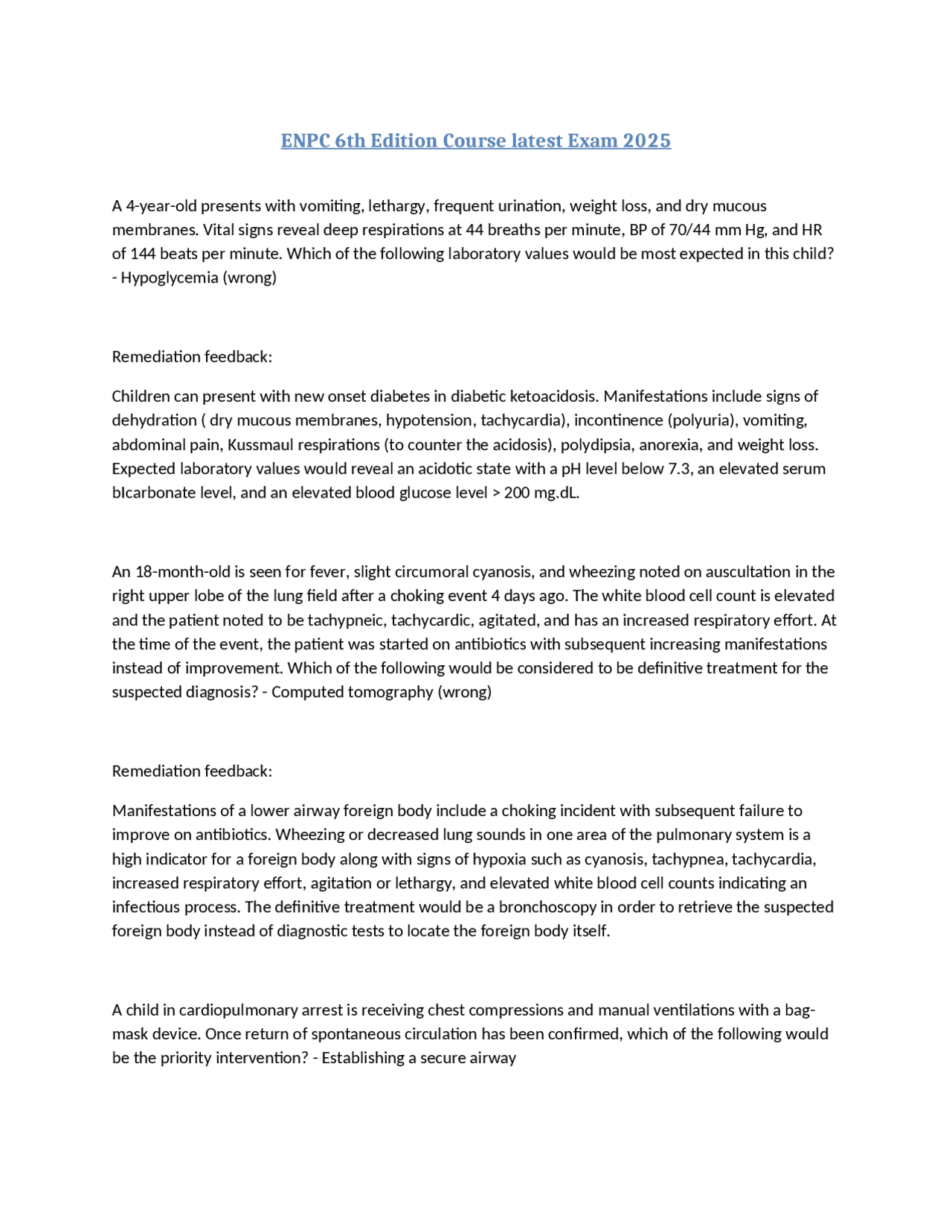 ENPC 6th Edition Course latest Exam 2025 | Exams Nursing | Docsity