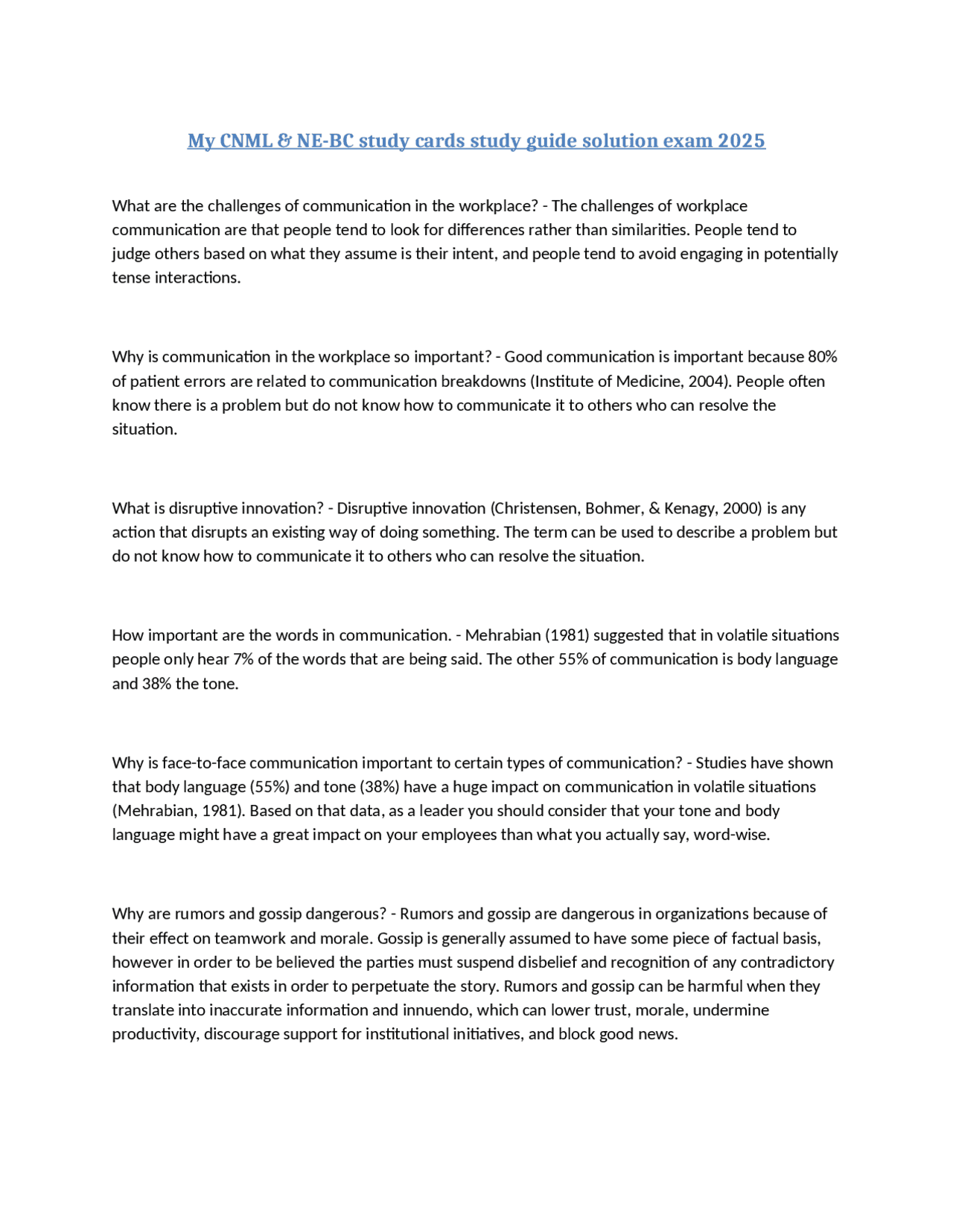 My CNML & NE-BC study cards study guide solution exam 2025 | Exams ...