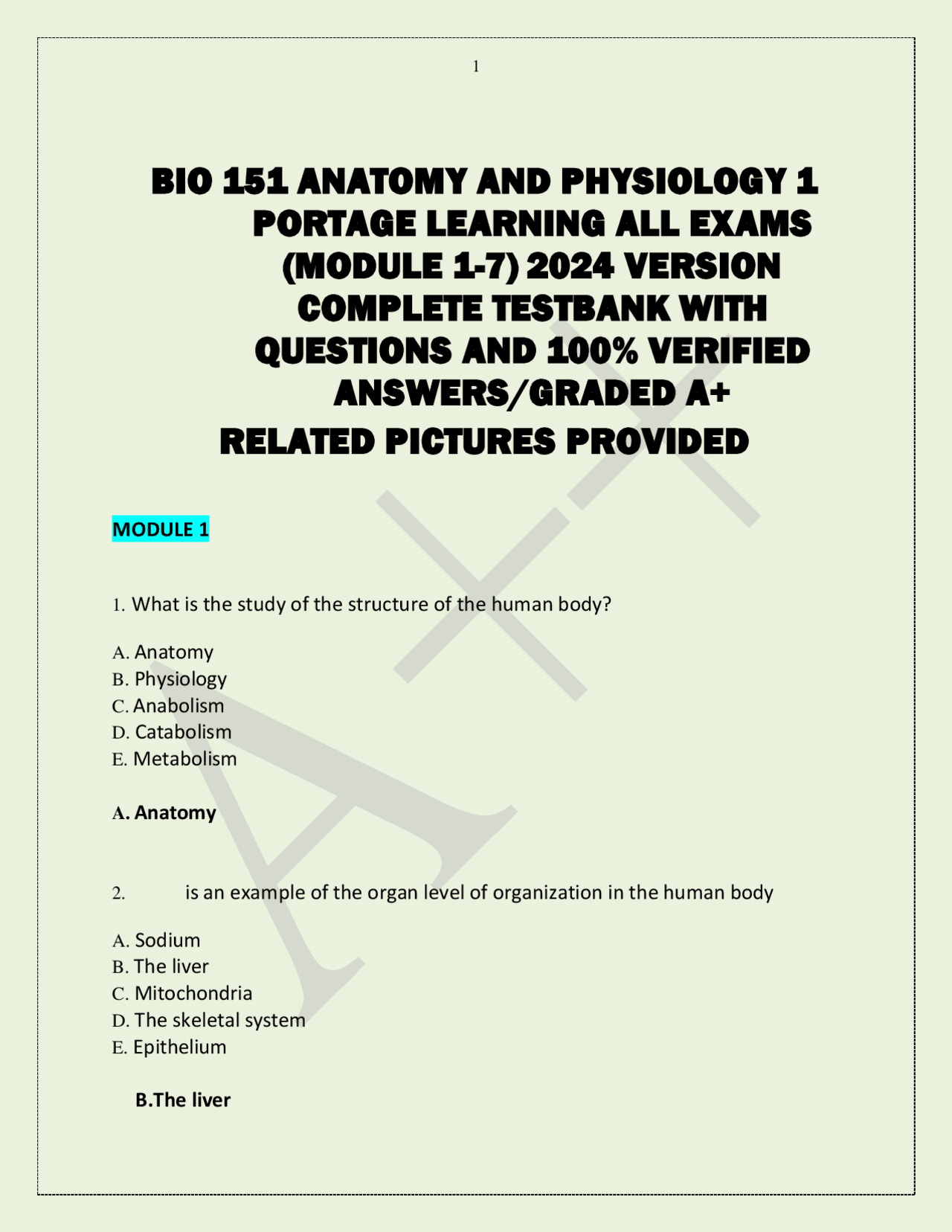 Anatomy & Physiology 1: Complete Testbank (Modules 1-7) | Exams Nursing ...