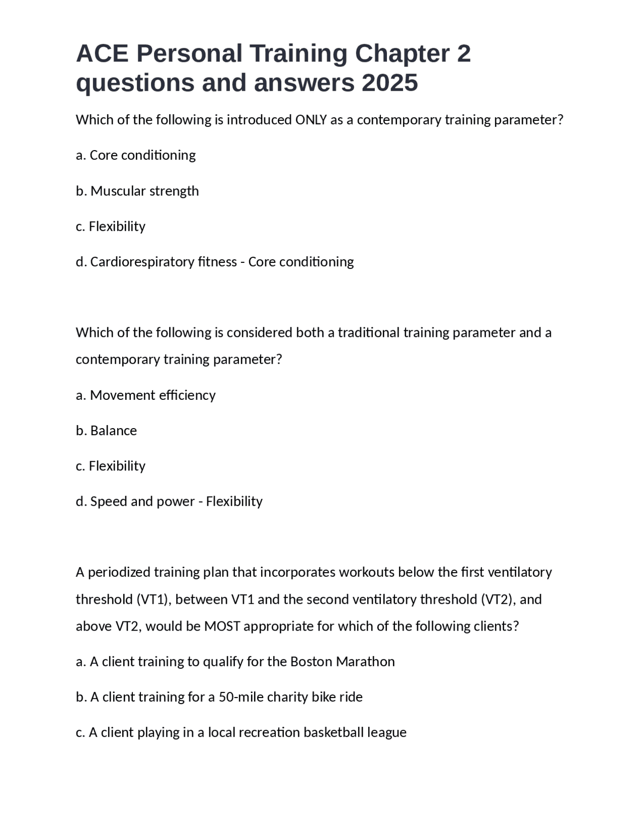 ACE Personal Training Chapter 2 questions and answers 2025 | Quizzes ...