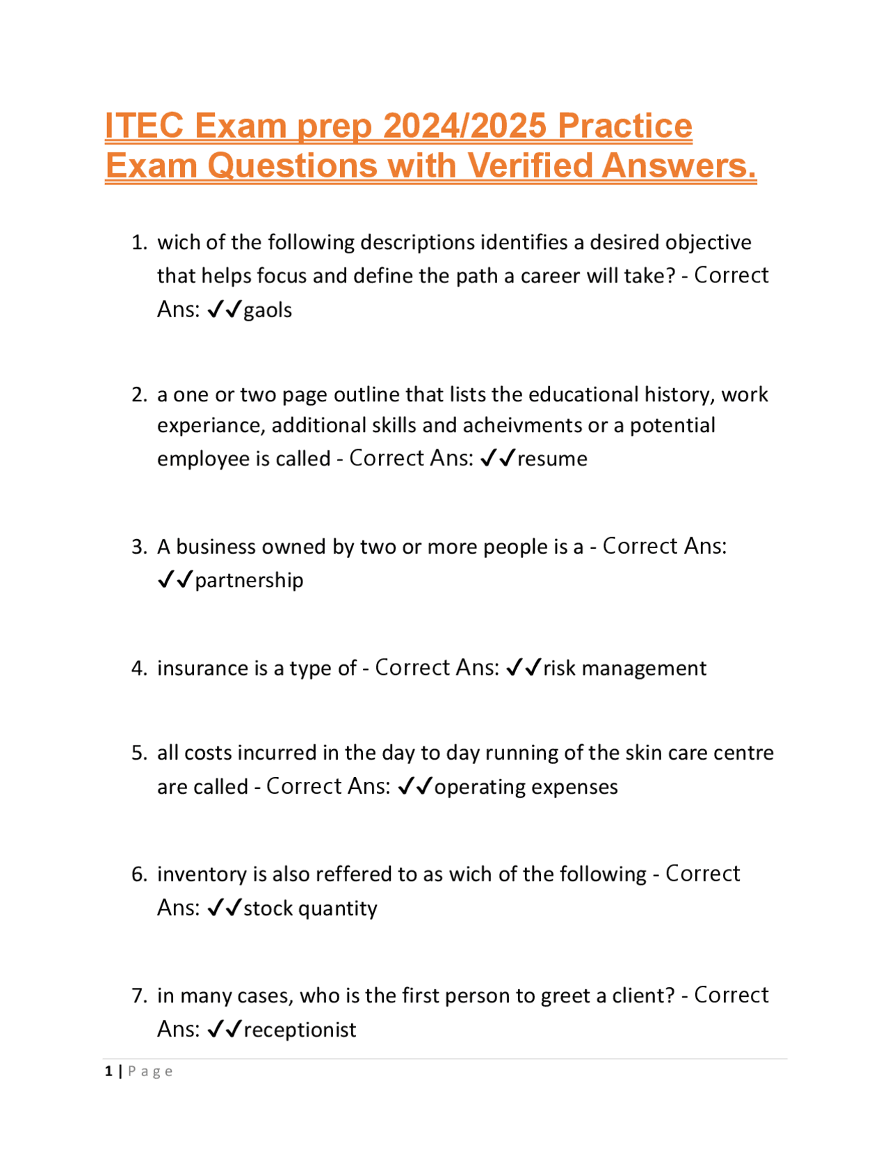 ITEC Exam prep 2024/2025 Practice Exam Questions with Verified Answers ...