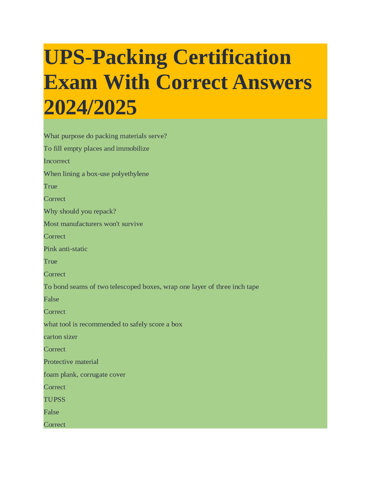 UPS Packing Certification Exam: Questions and Answers | Exercises ...