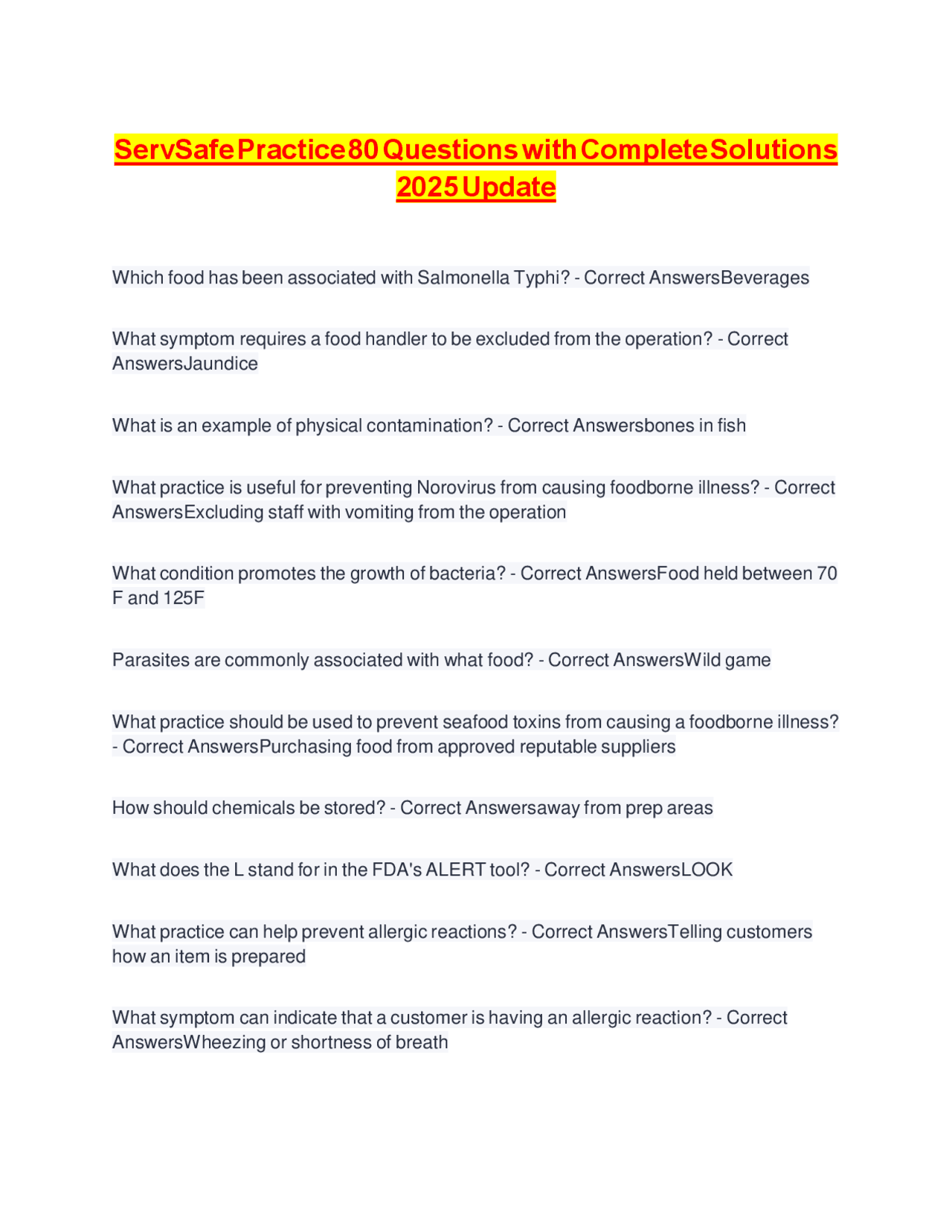 ServSafe Practice Questions and Answers: 2025 Update | Exams Nursing ...