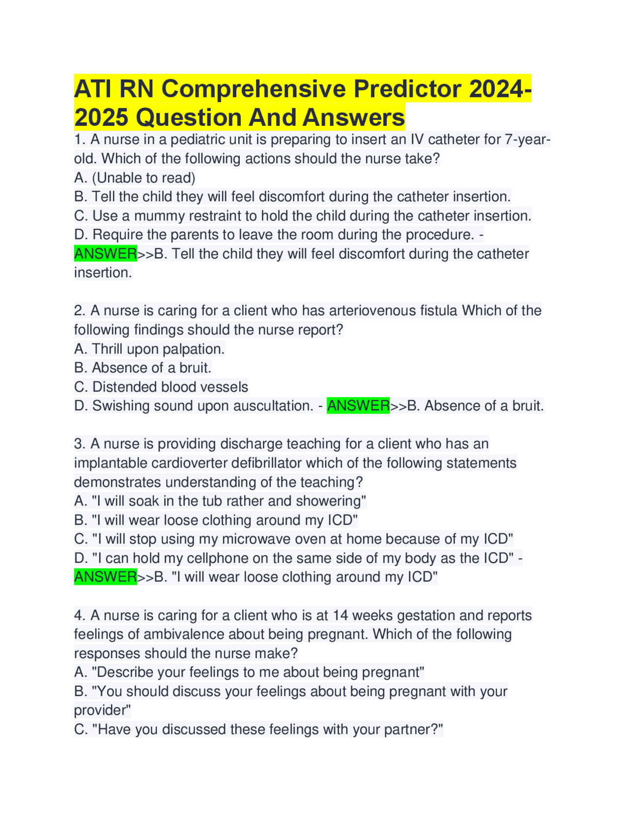 ATI RN Comprehensive Predictor 2024- 2025 Question And Answers | Exams ...