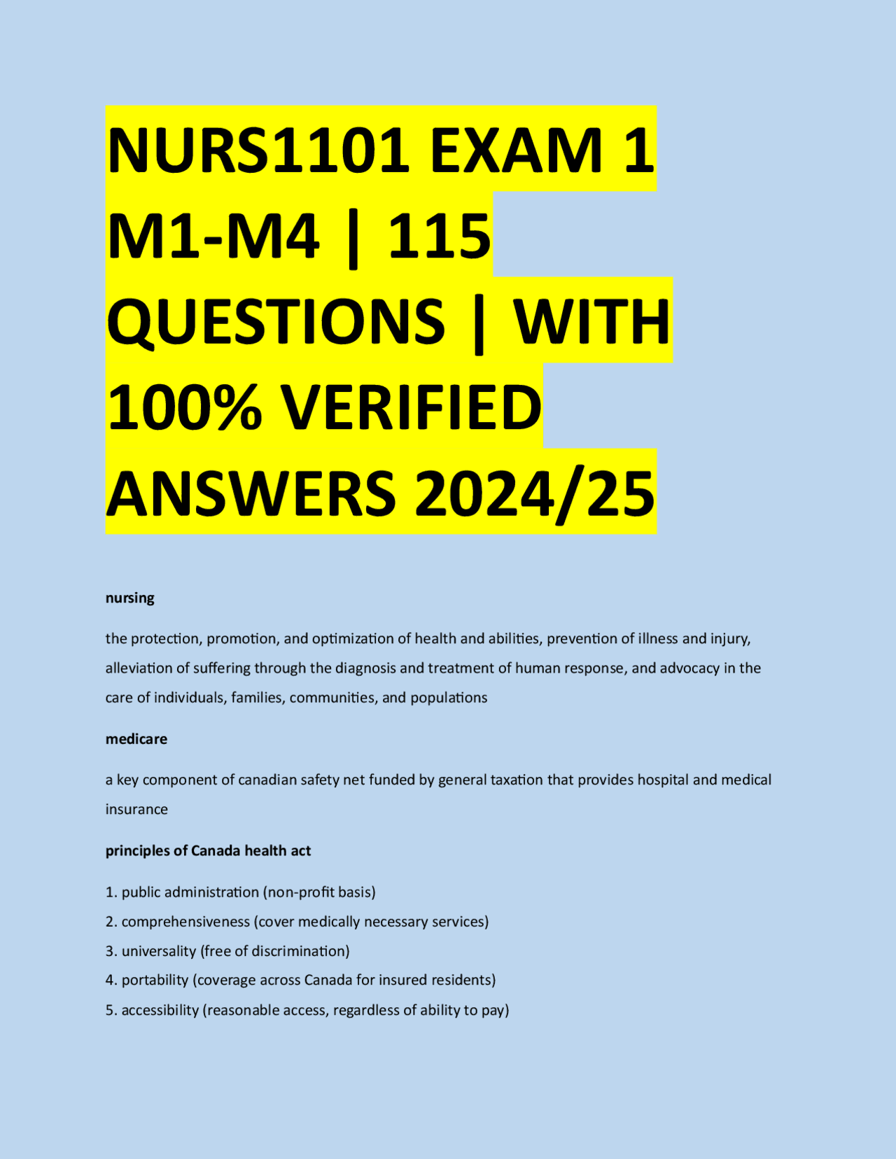 NURS1101 EXAM 1 M1-M4 | 115 QUESTIONS | WITH 100% VERIFIED ANSWERS 2024 ...
