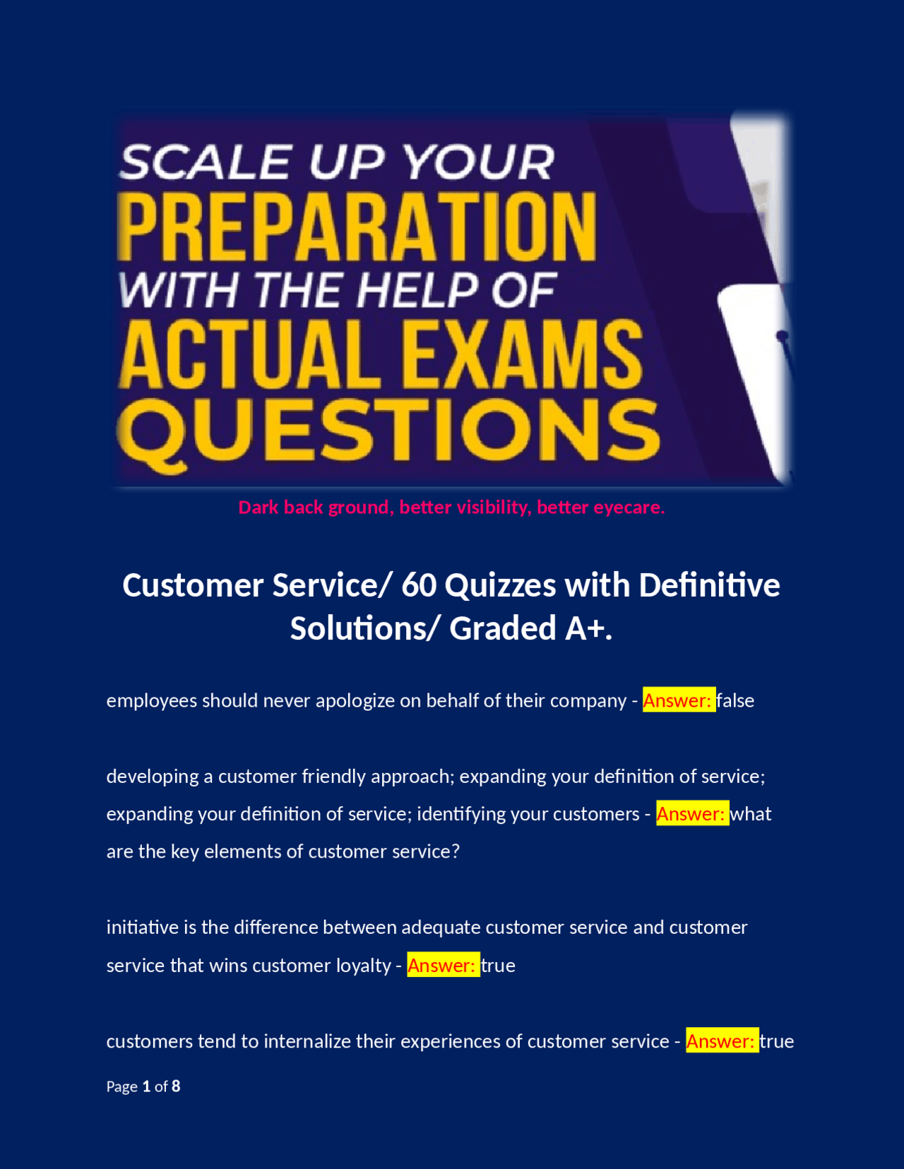 Customer Service/ 60 Quizzes with Definitive Solutions/ Graded A+ ...