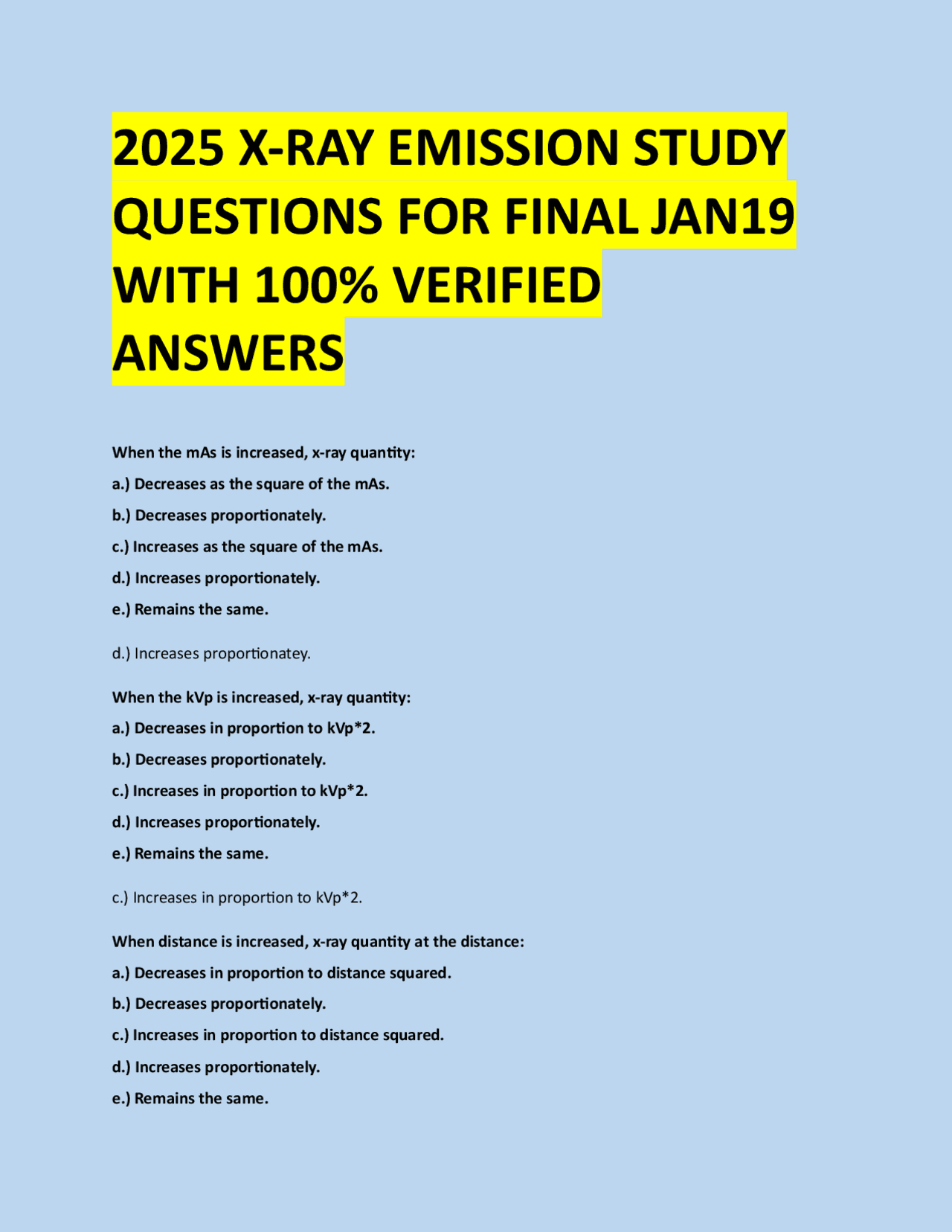 2025 X-RAY EMISSION STUDY QUESTIONS FOR FINAL JAN19 WITH 100% VERIFIED ...