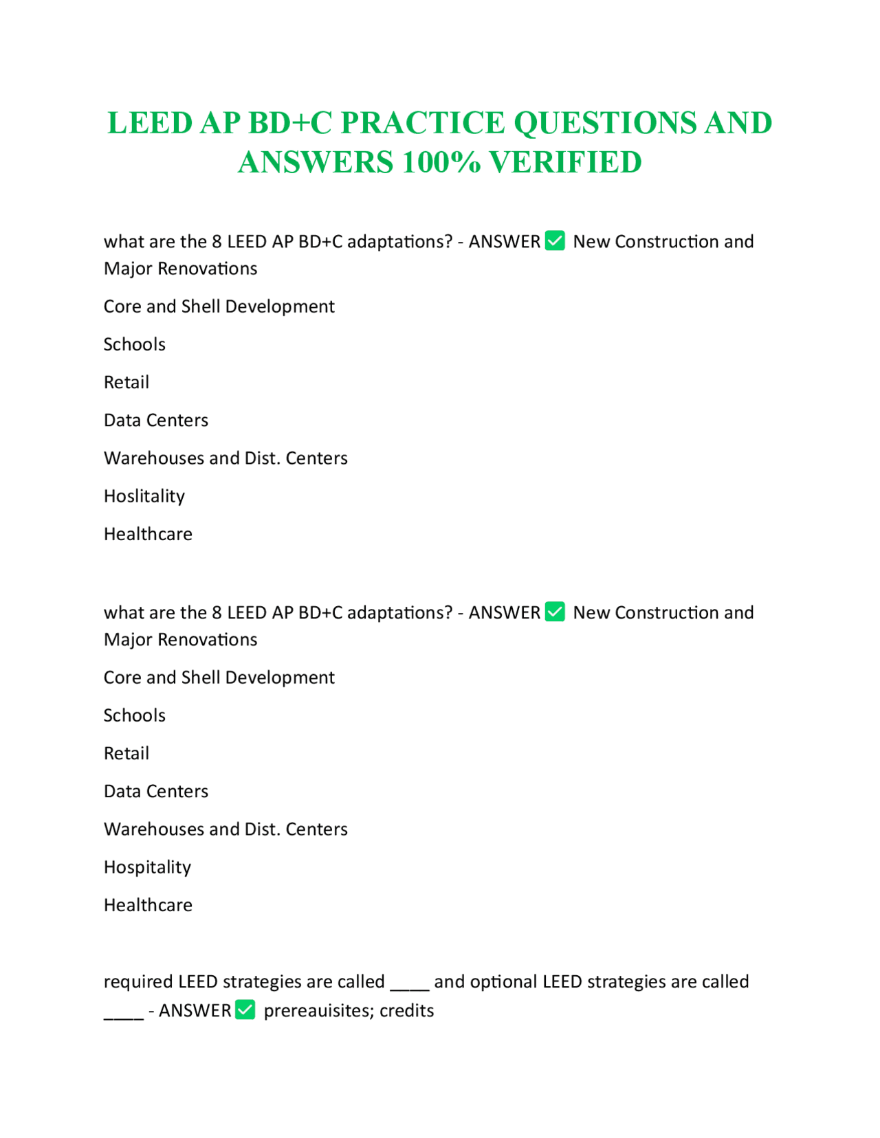 LEED AP BD+C Practice Questions and Answers | Exams Civil Engineering ...