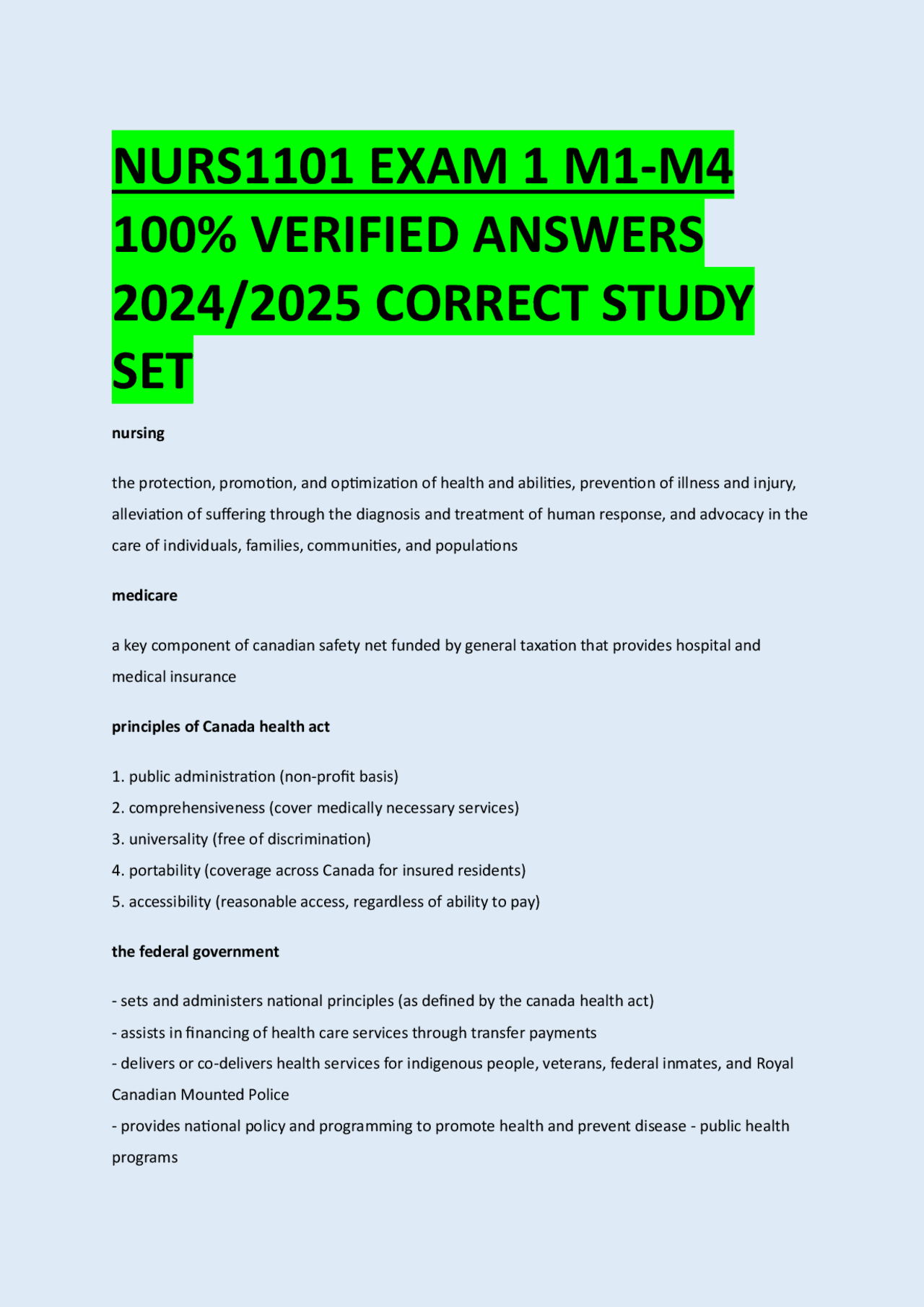 NURS1101 EXAM 1 M1-M4 100% VERIFIED ANSWERS 2024/2025 CORRECT STUDY SET | Exams Health sciences ...