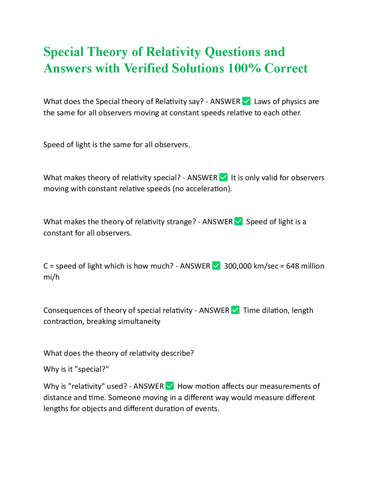 Special Theory of Relativity Questions and Answers with Verified ...