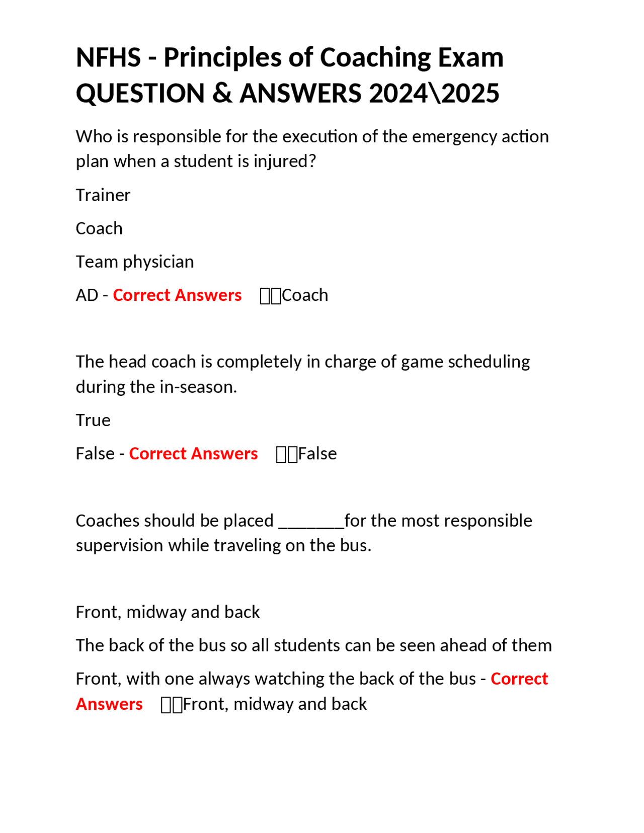 NFHS - Principles of Coaching Exam QUESTION & ANSWERS 2024\2025 | Exams ...