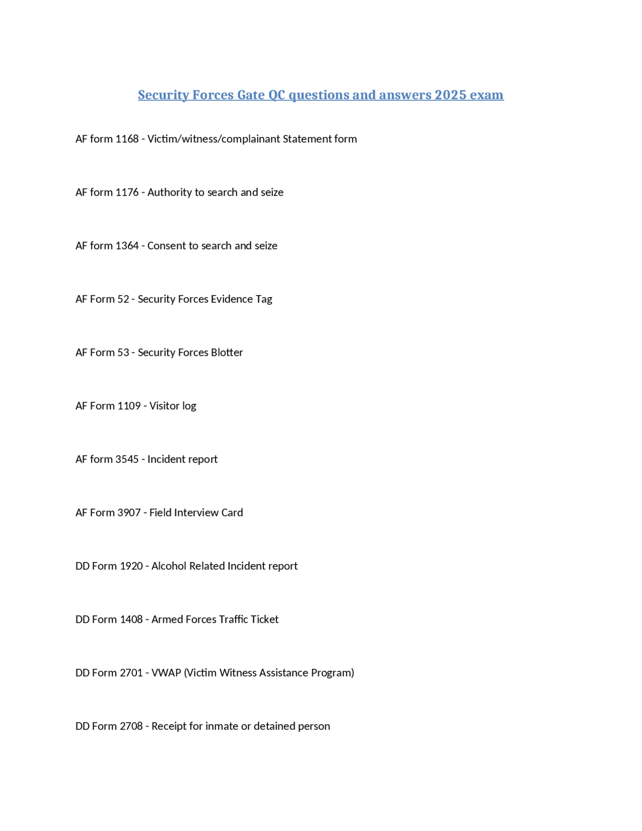 Security Forces Gate QC questions and answers 2025 exam | Exams ...