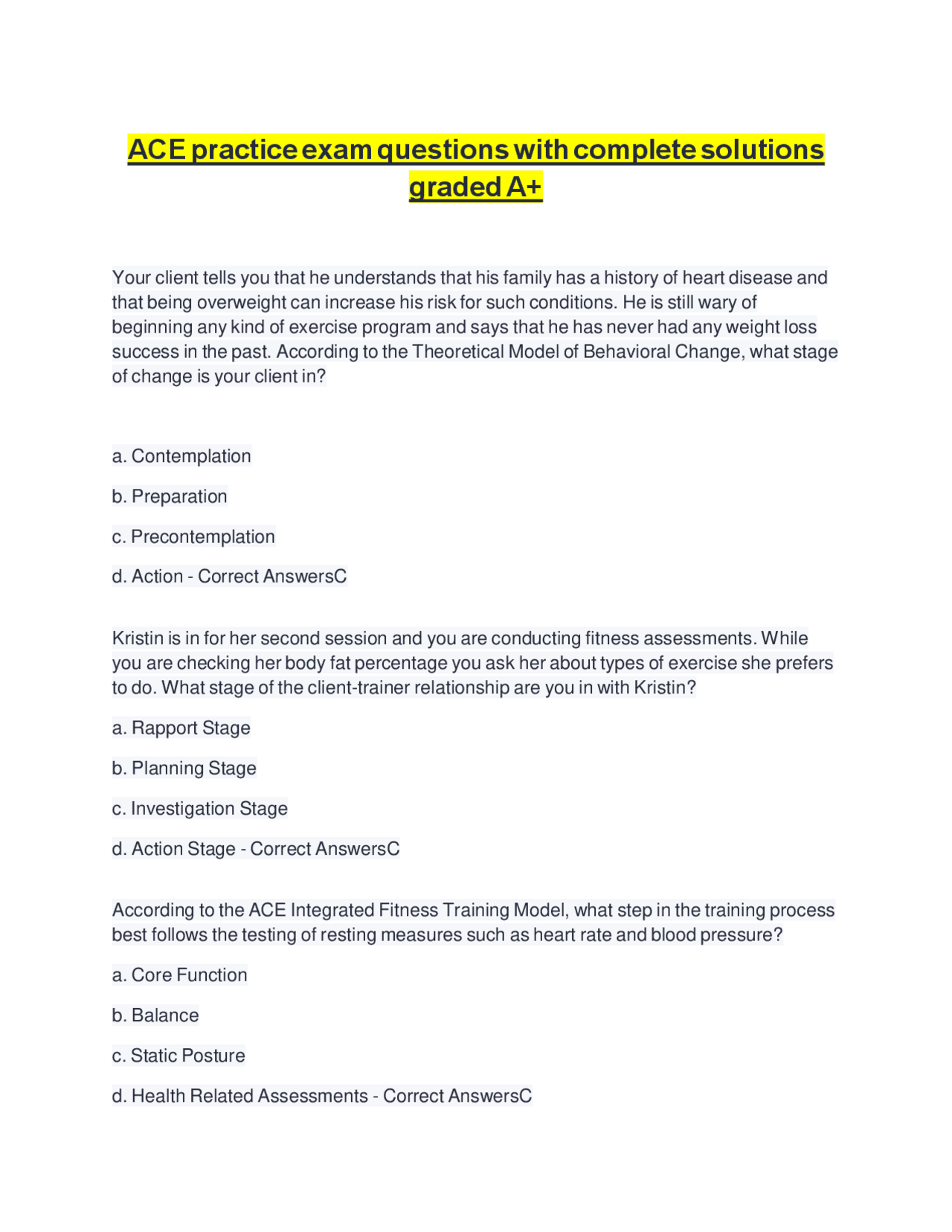 ACE practice exam questions with complete solutions graded A+ | Exams ...