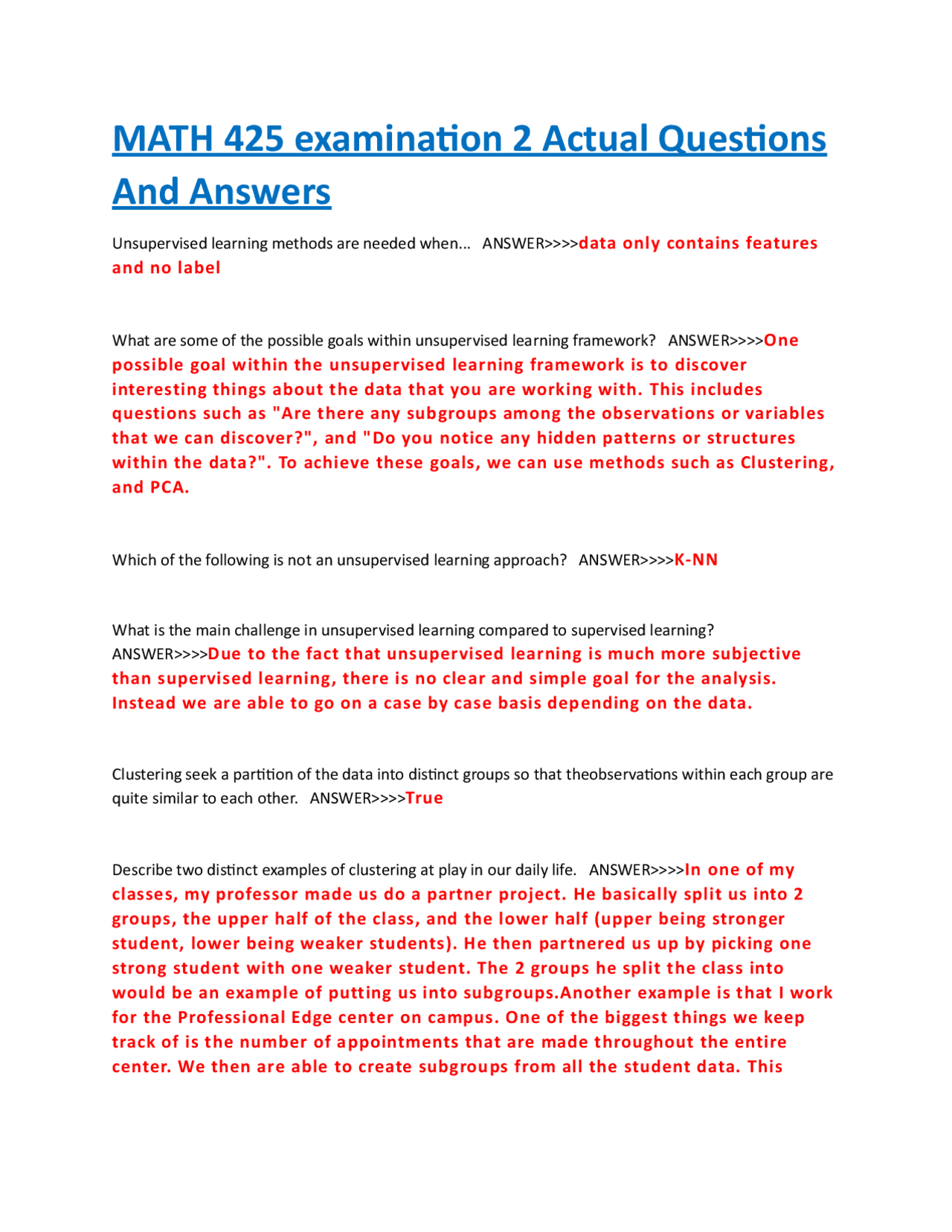 MATH 425 Examination 2: Unsupervised Learning and Regression Techniques ...