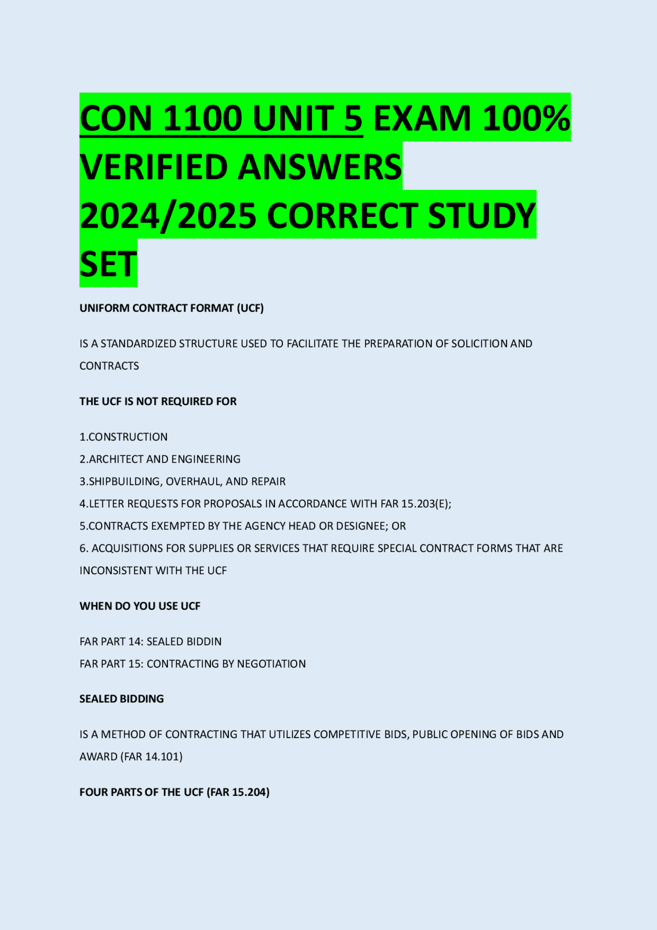 CON 1100 UNIT 5 EXAM 100% VERIFIED ANSWERS 2024/2025 CORRECT STUDY SET ...