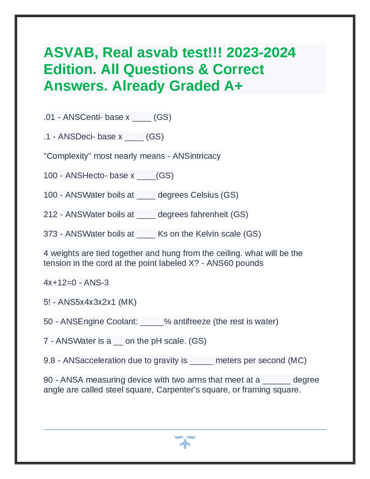 ASVAB, Real asvab test!!! 2023-2024 Edition. All Questions & Correct ...