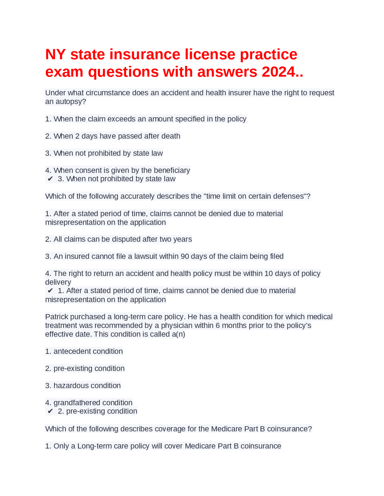 NY state insurance license practice exam questions with answers 2024 ...