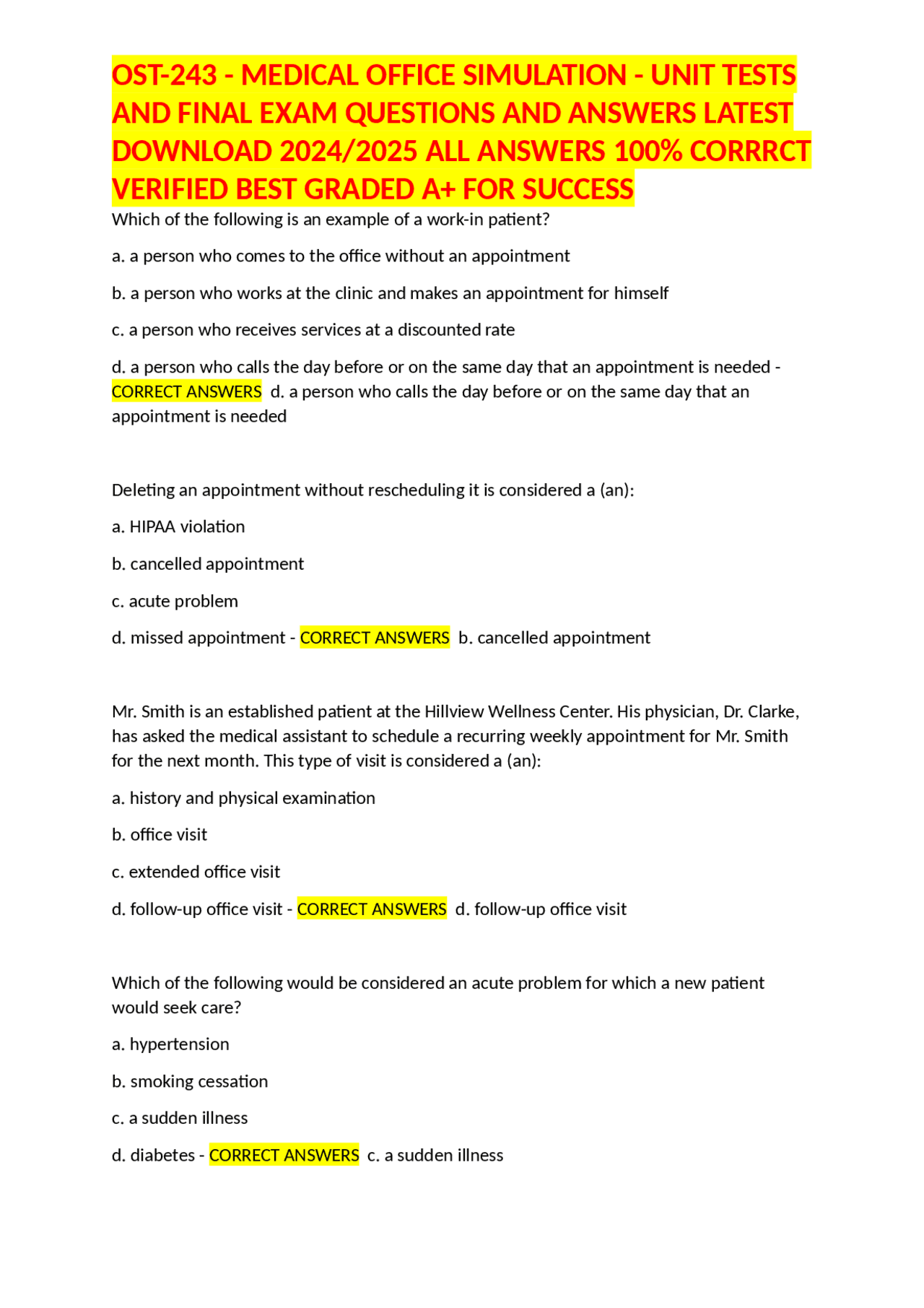 OST-243 - MEDICAL OFFICE SIMULATION - UNIT TESTS AND FINAL EXAM ...