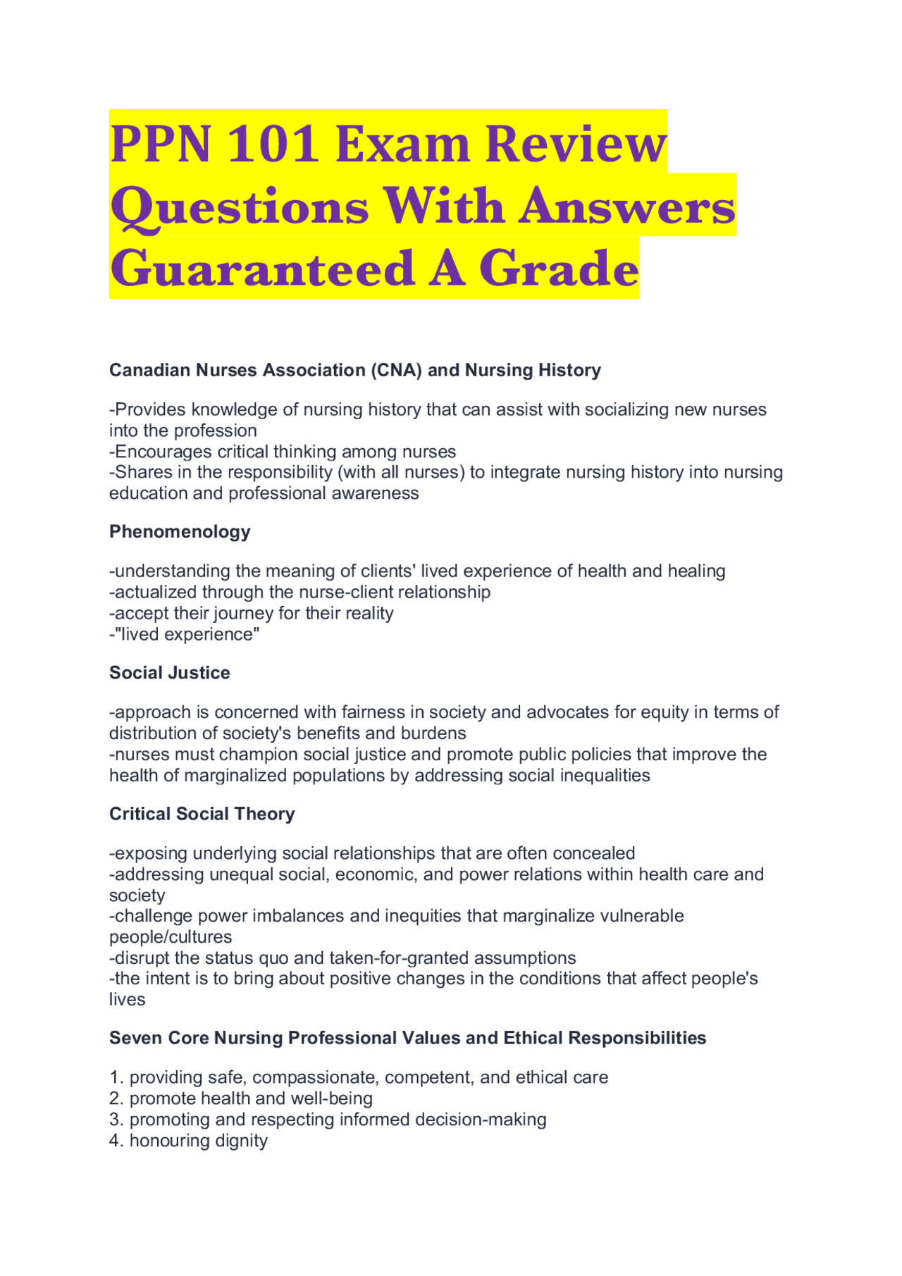 PPN 101 Exam Review Questions With Answers Guaranteed A Grade | Exams ...