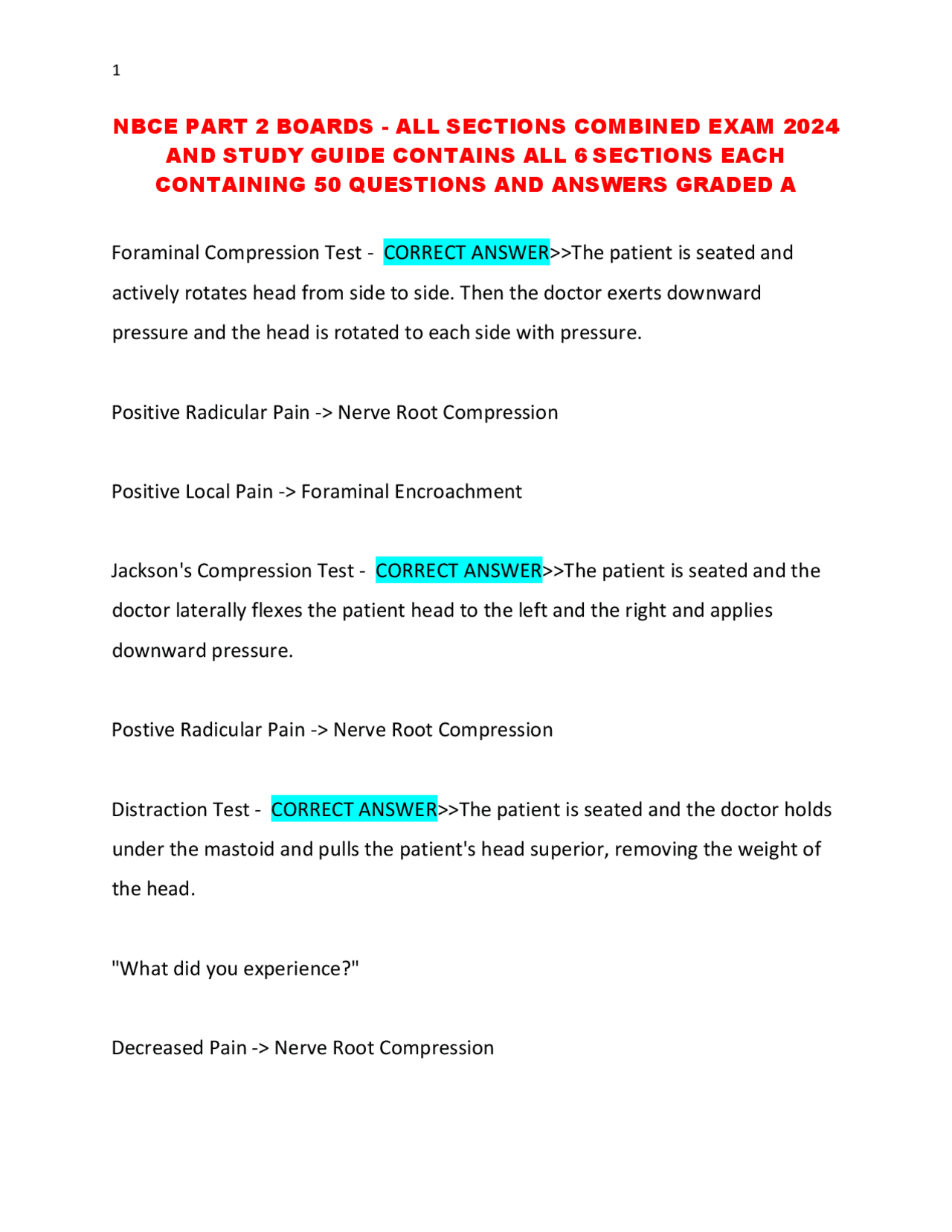 NBCE PART 2 BOARDS - ALL SECTIONS COMBINED EXAM 2024 AND STUDY GUIDE ...