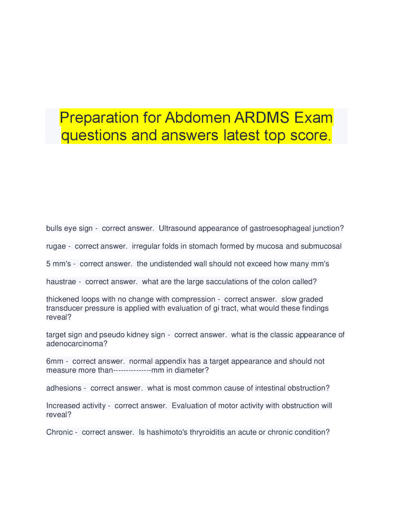 Preparation for Abdomen ARDMS Exam: Questions and Answers | Exams ...