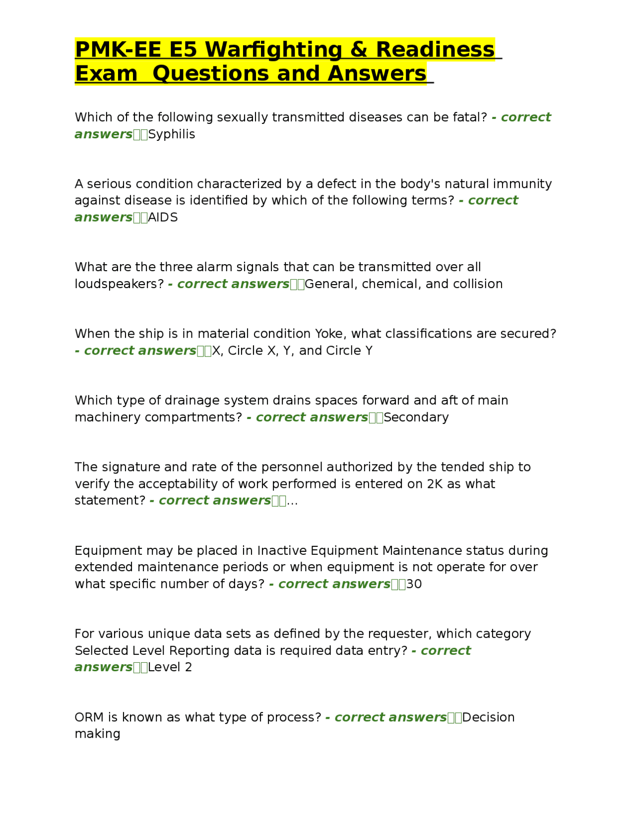 PMK-EE E5 Warfighting & Readiness Exam Questions and Answers | Exams ...