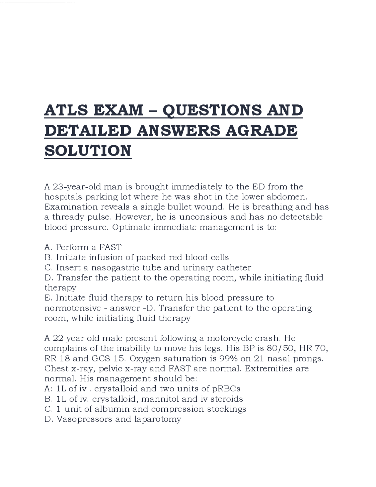 ATLS EXAM – QUESTIONS AND DETAILED ANSWERS AGRADE SOLUTION.pdf | Exams ...