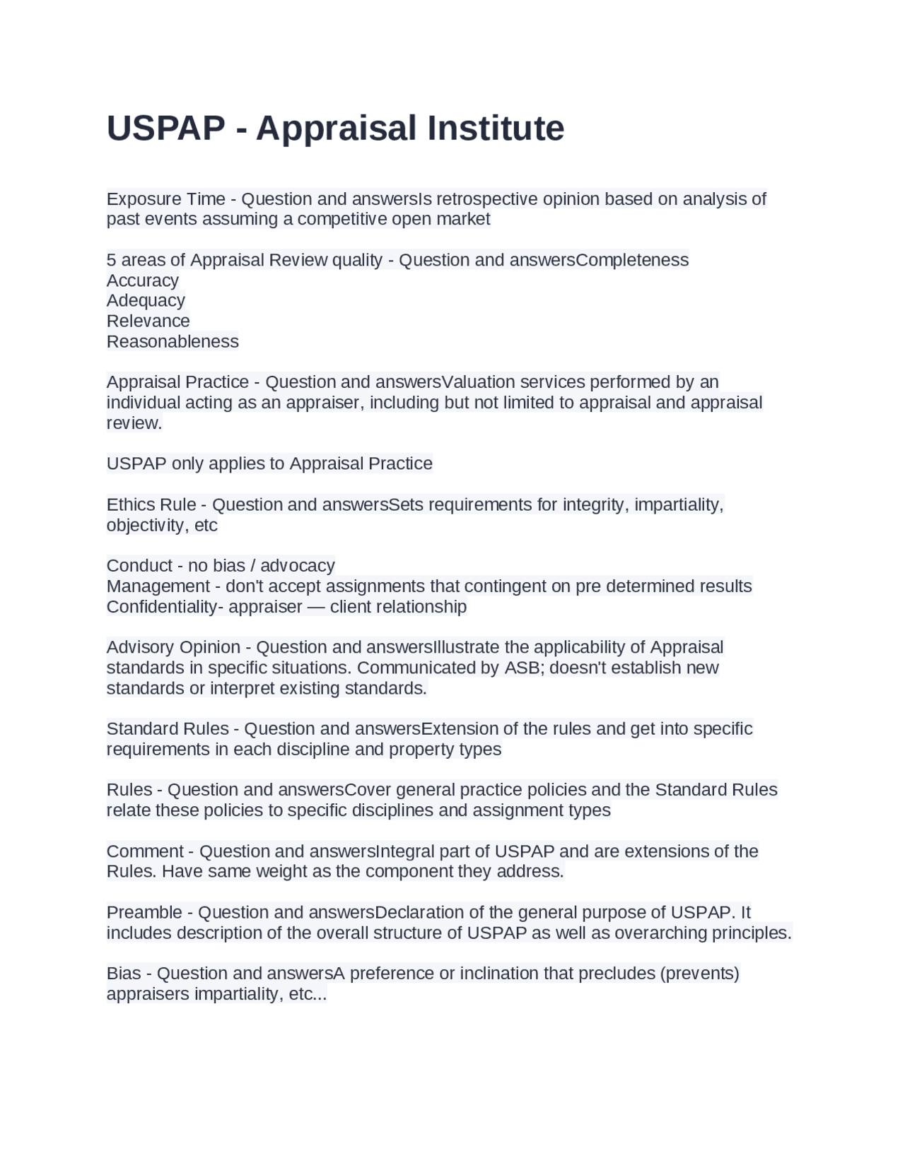 USPAP - Appraisal Institute Exam Questions and Answers | Exams Nursing ...