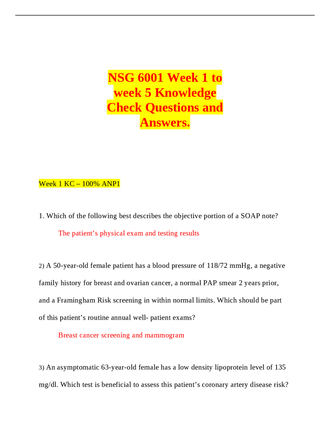NSG 6001 Week 1 to week 5 Knowledge Check Questions and Answers ...