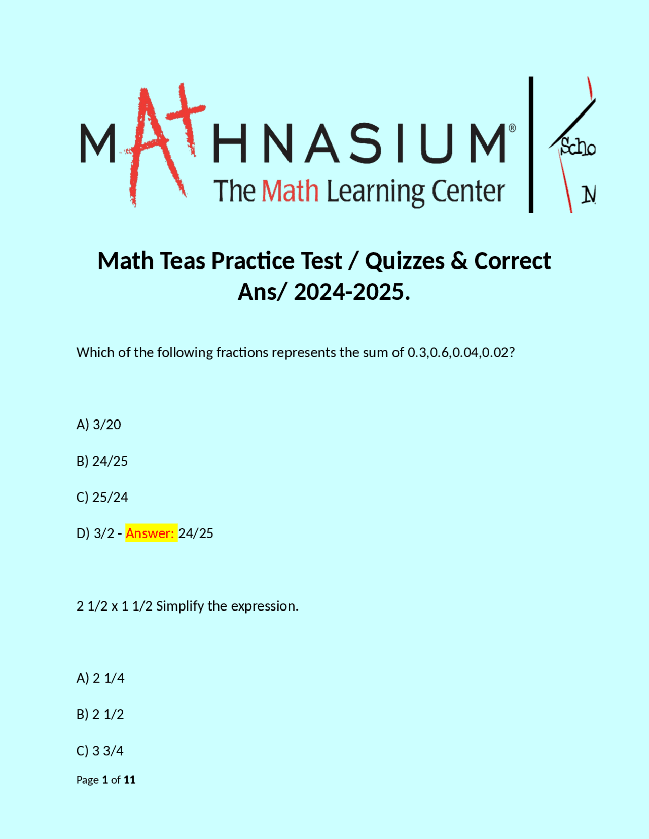 Math Teas Practice Test / Quizzes & Correct Ans/ 2024-2025. | Exams ...