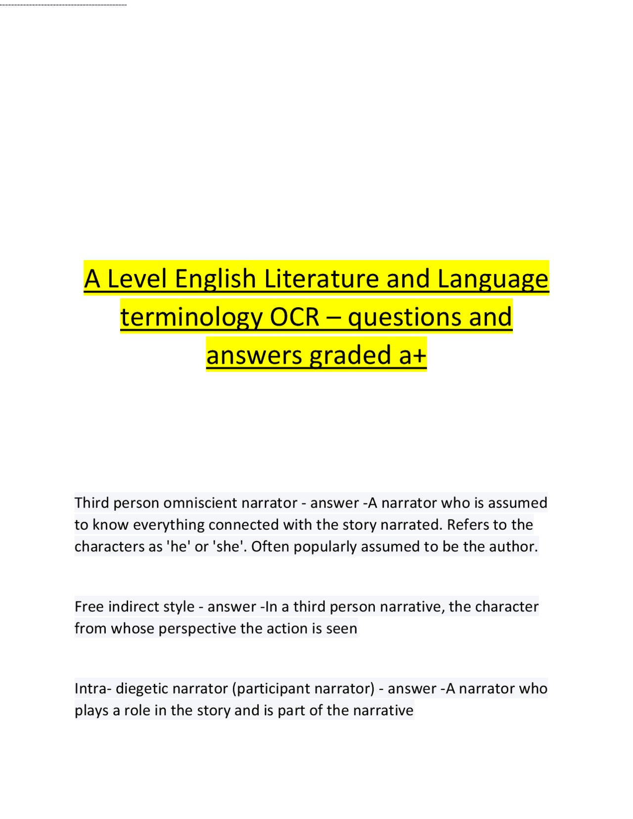 A Level English Literature and Language terminology OCR – questions and ...