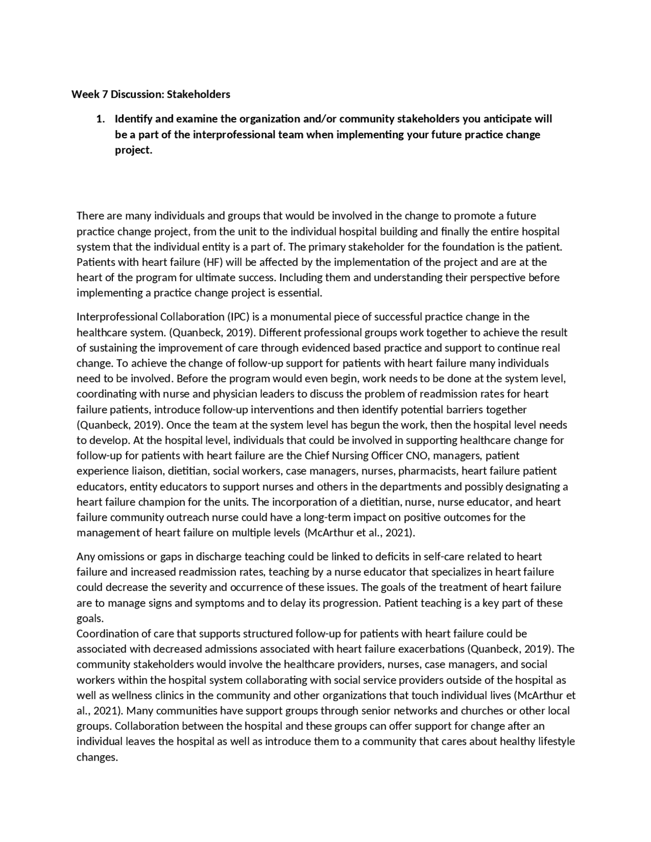 NR 715 Week 7 Discussion; Stakeholders | Assignments Nursing | Docsity