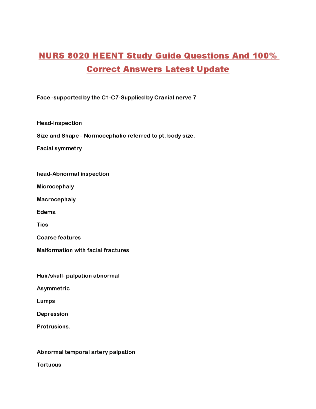 NURS 8020 HEENT Study Guide Questions and Answers | Exams Nursing | Docsity