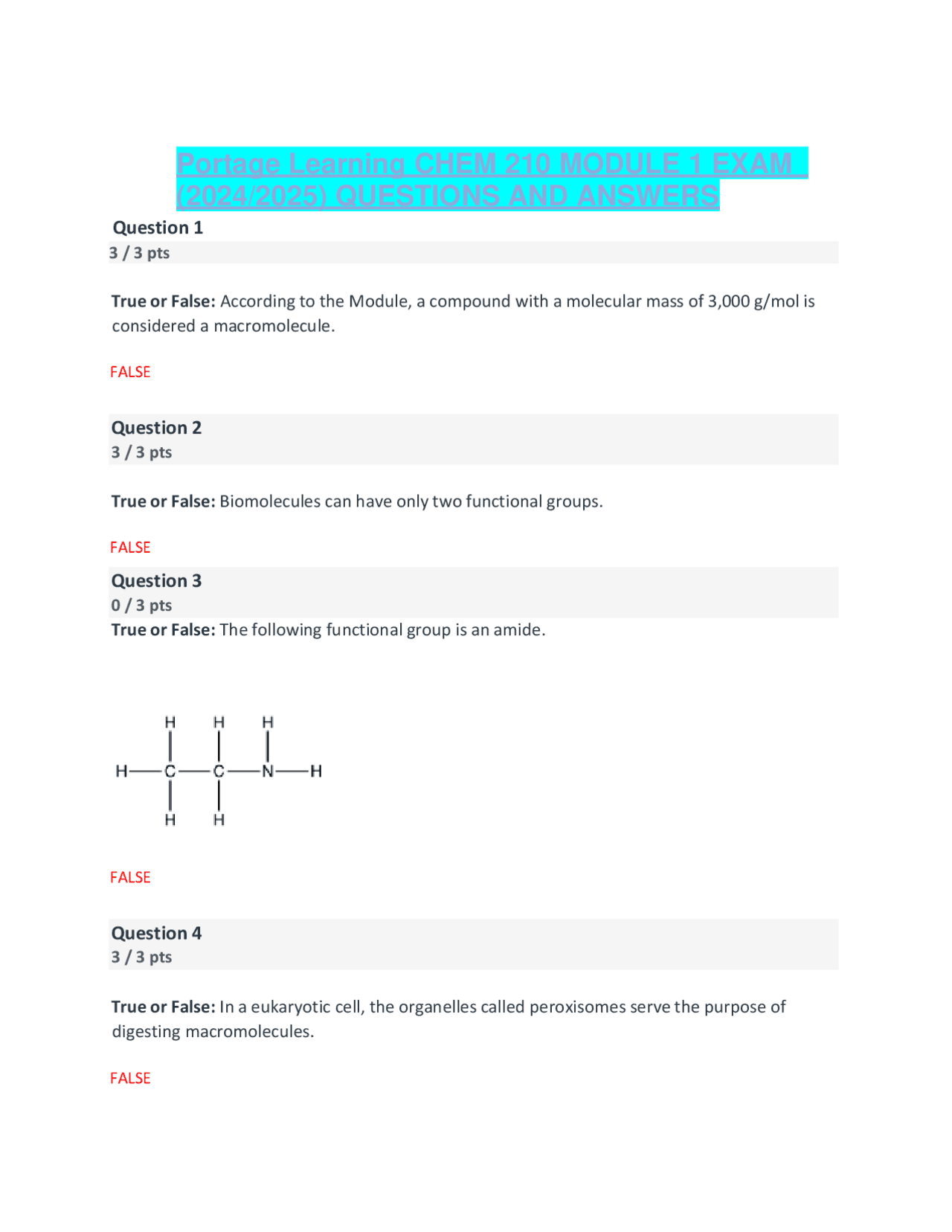 Portage Learning Chem 210 Module 1 Exam 2024 2025 Questions And Answers Exams Chemistry