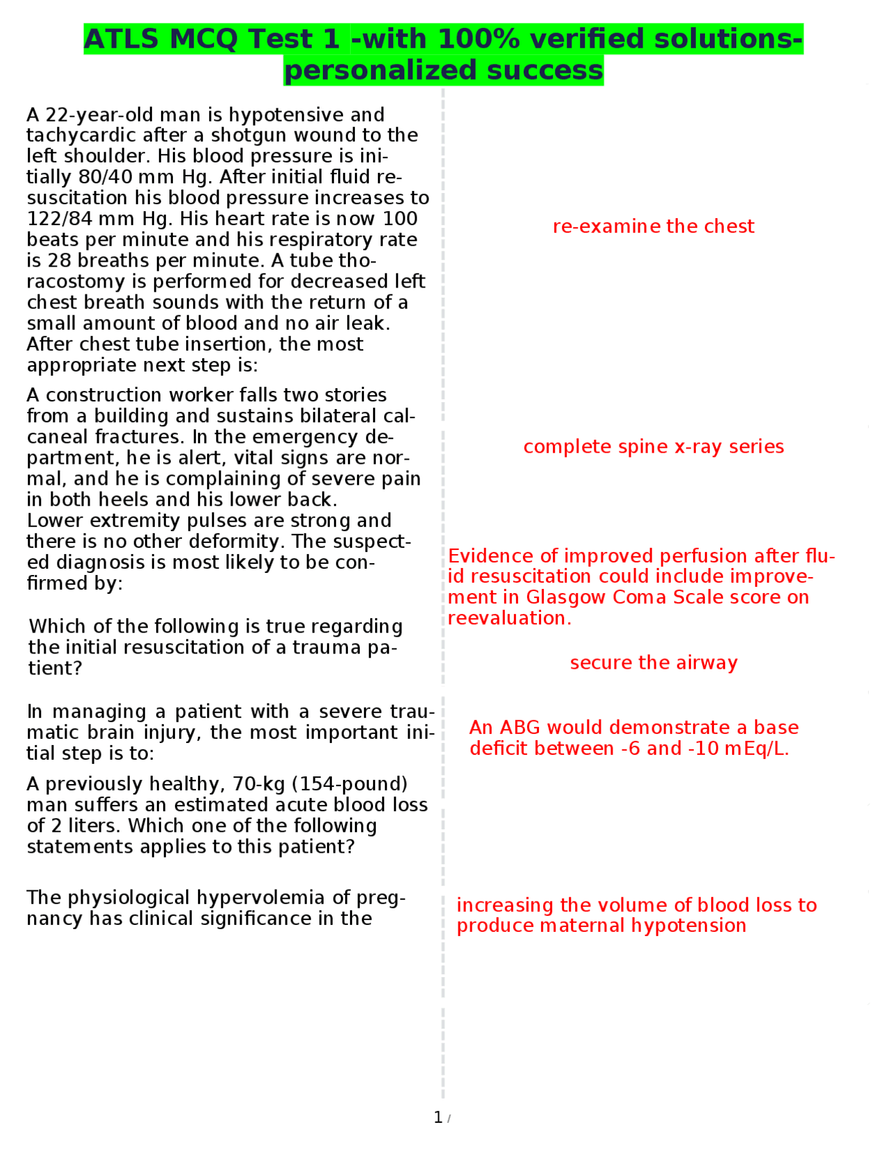 ATLS MCQ Test 1 -with 100% verified solutions-personalized success ...