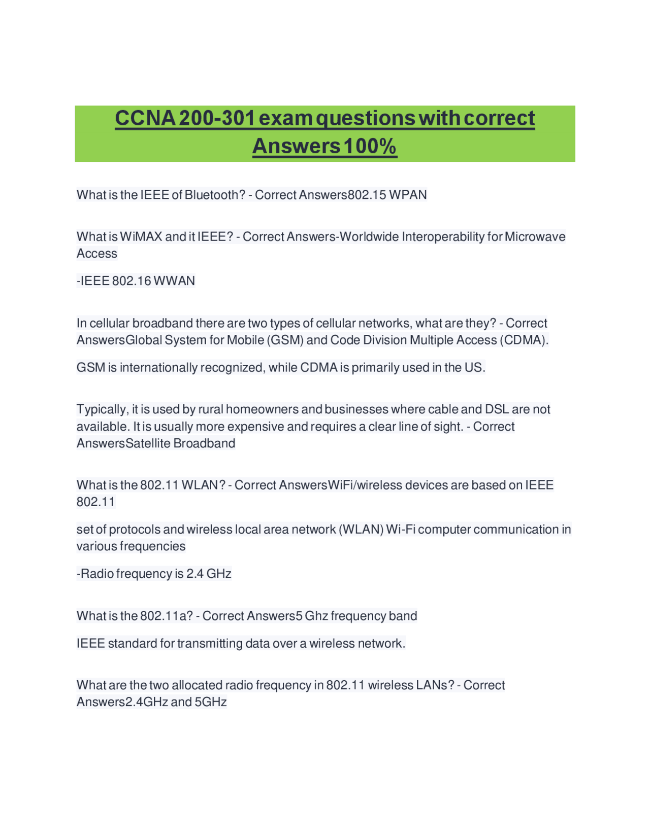 CCNA 200-301 exam questions with correct Answers 100% | Exams Nursing ...