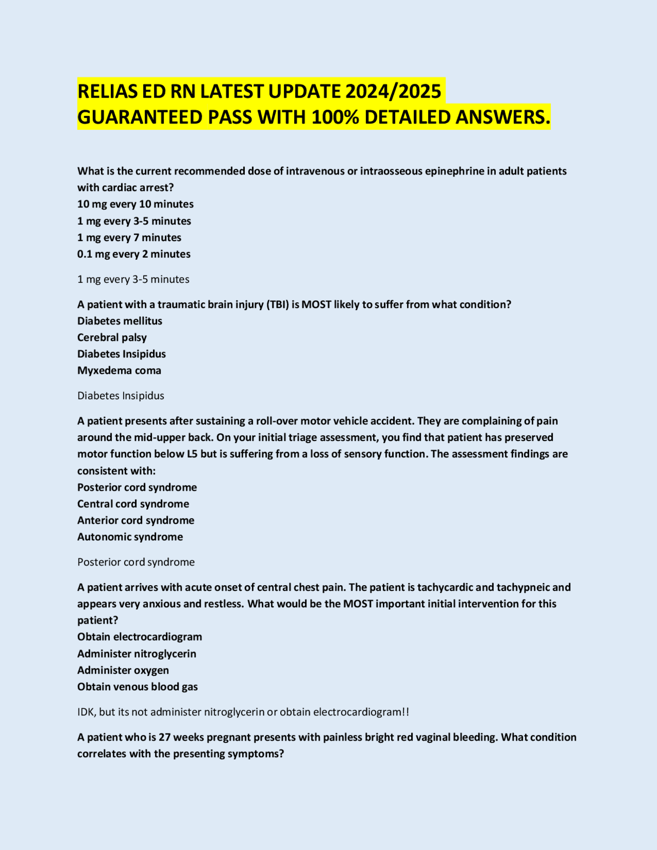 RELIAS ED RN LATEST UPDATE 2024/2025 GUARANTEED PASS WITH 100% DETAILED ...