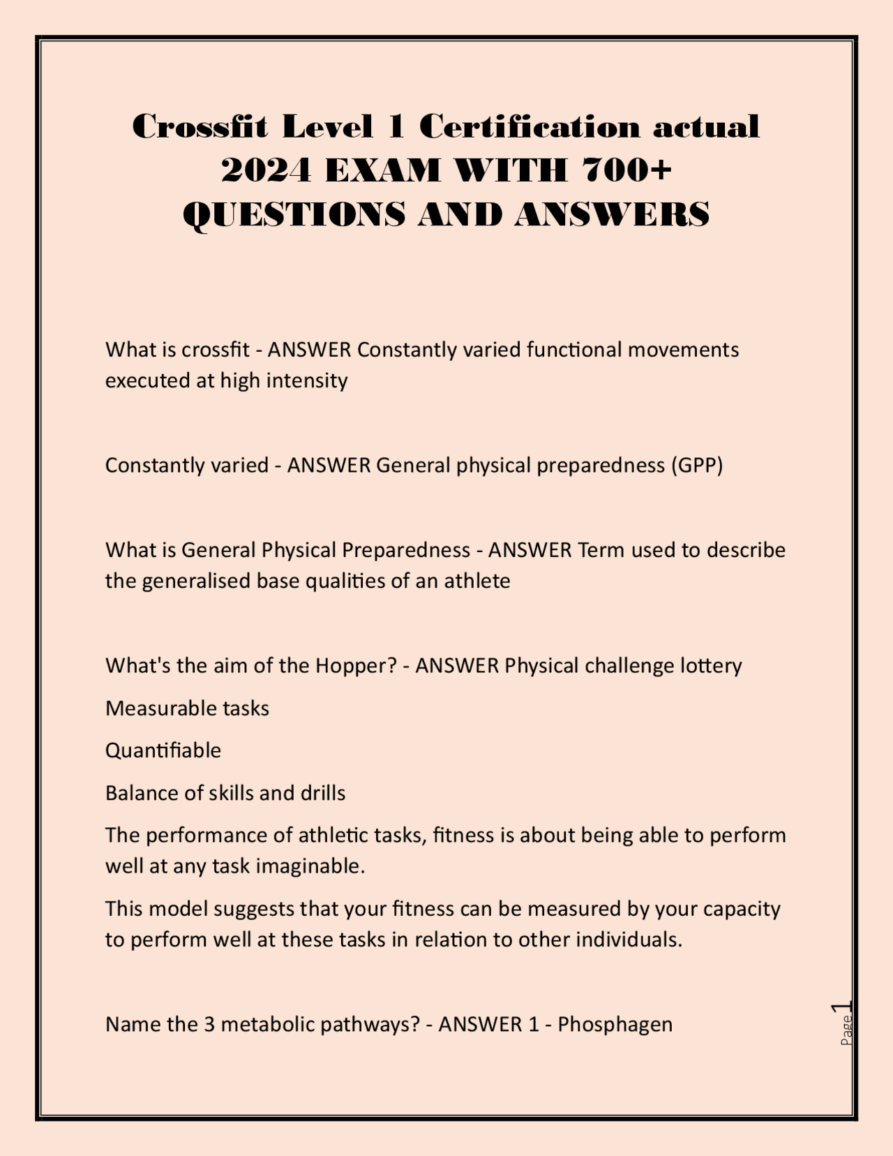 Crossfit Level 1 Certification actual 2024 EXAM WITH 700+ QUESTIONS AND ...