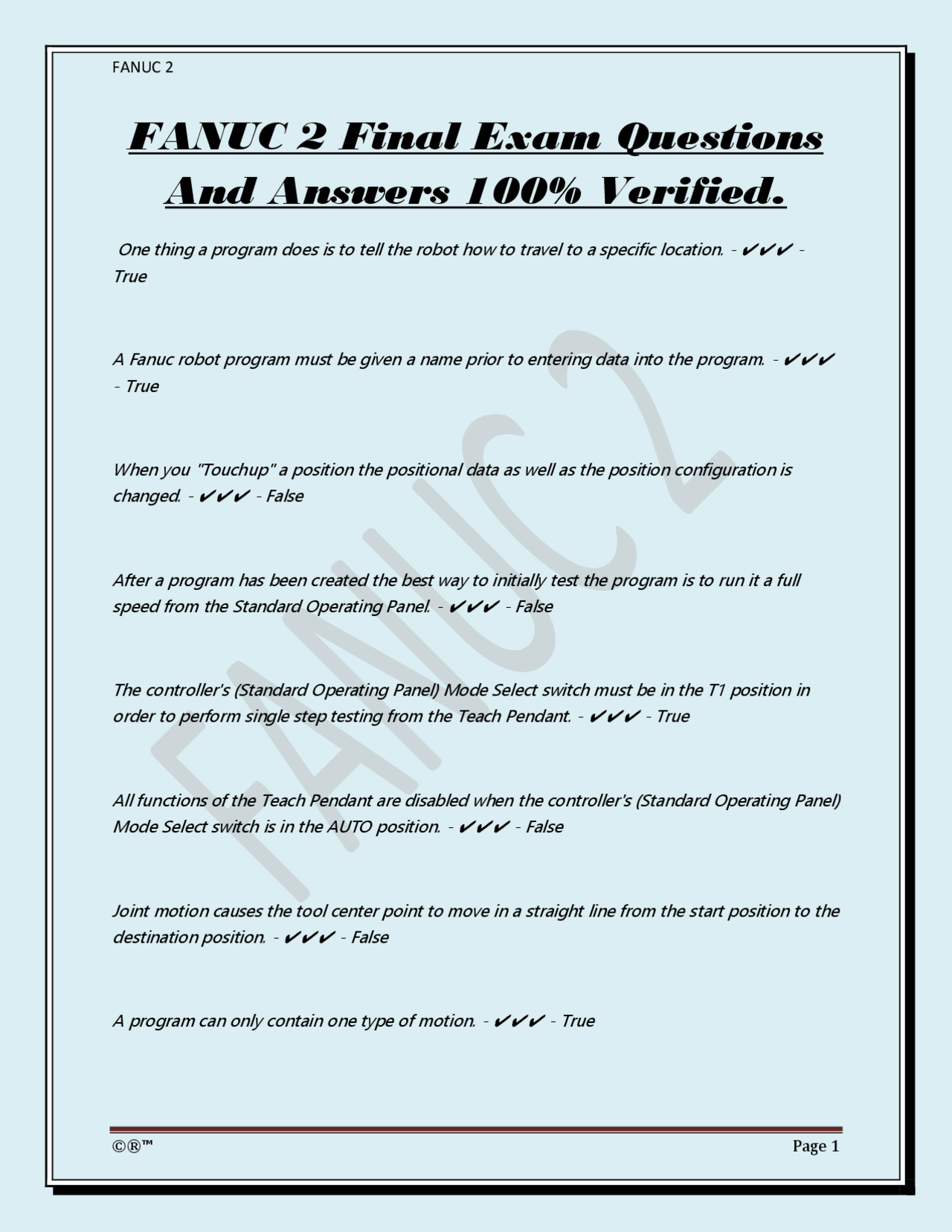 FANUC 2 Final Exam Questions and Answers | Exams Advanced Education ...