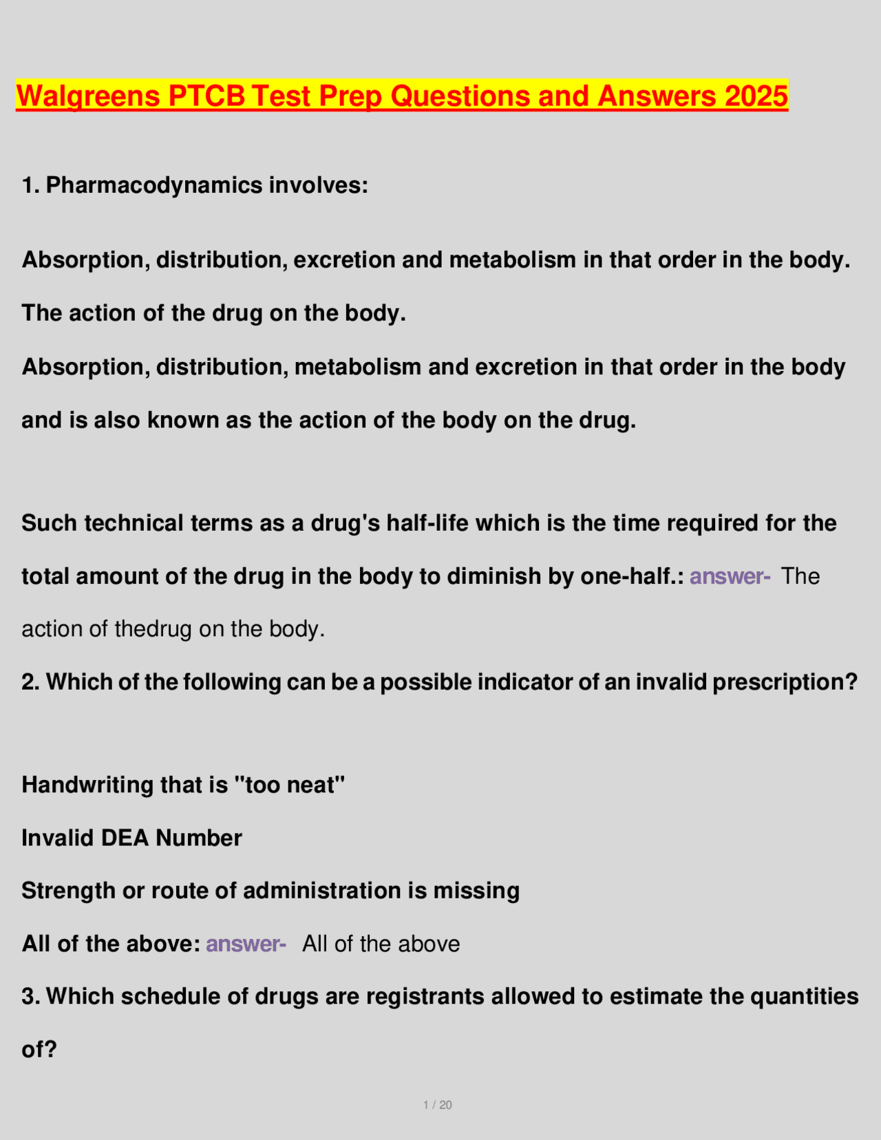 Walgreens PTCB Test Prep Questions and Answers 2025 | Exams Nursing ...