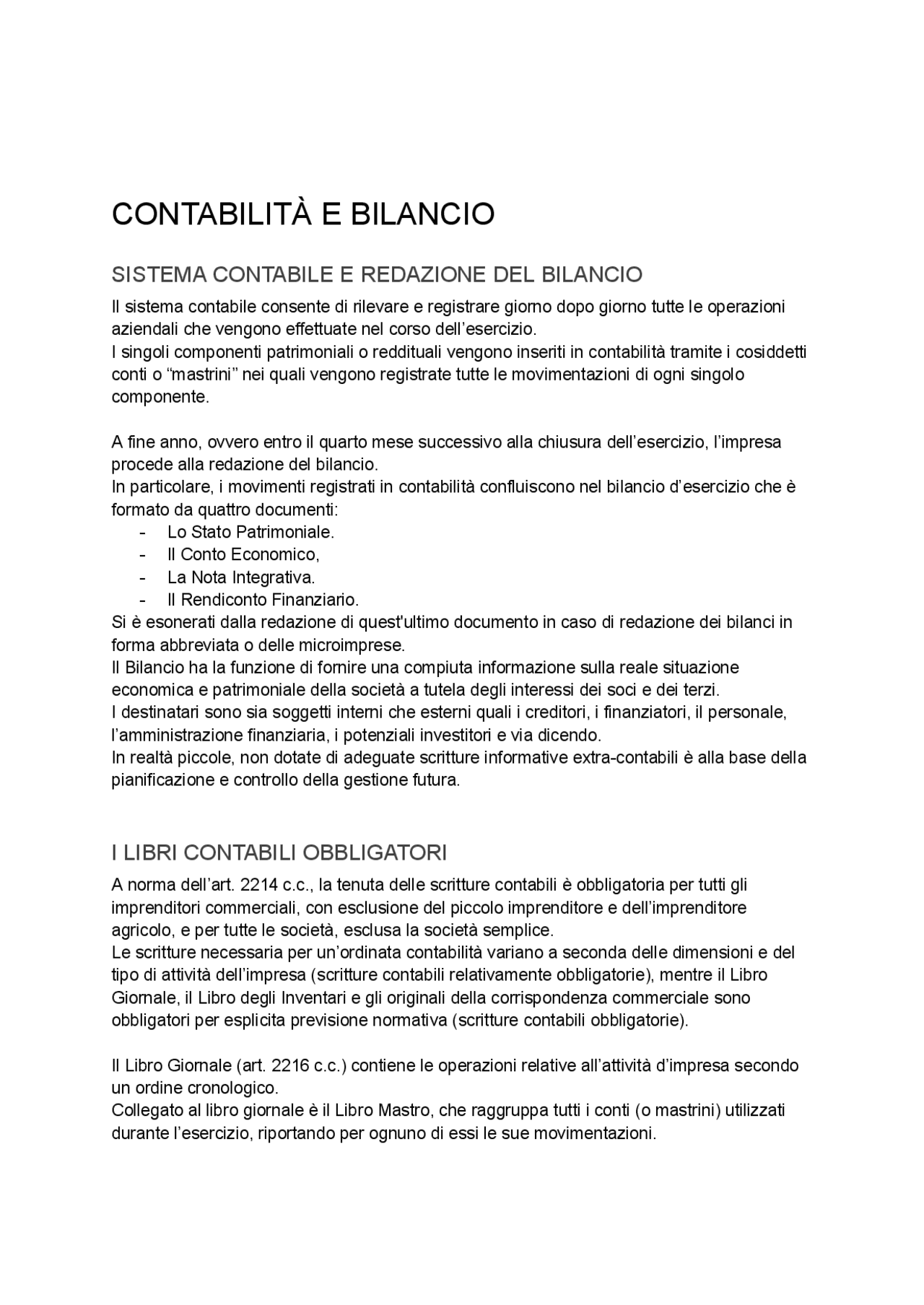 Riassunto completo Contabilità e bilancio | Dispense di Contabilità | Docsity