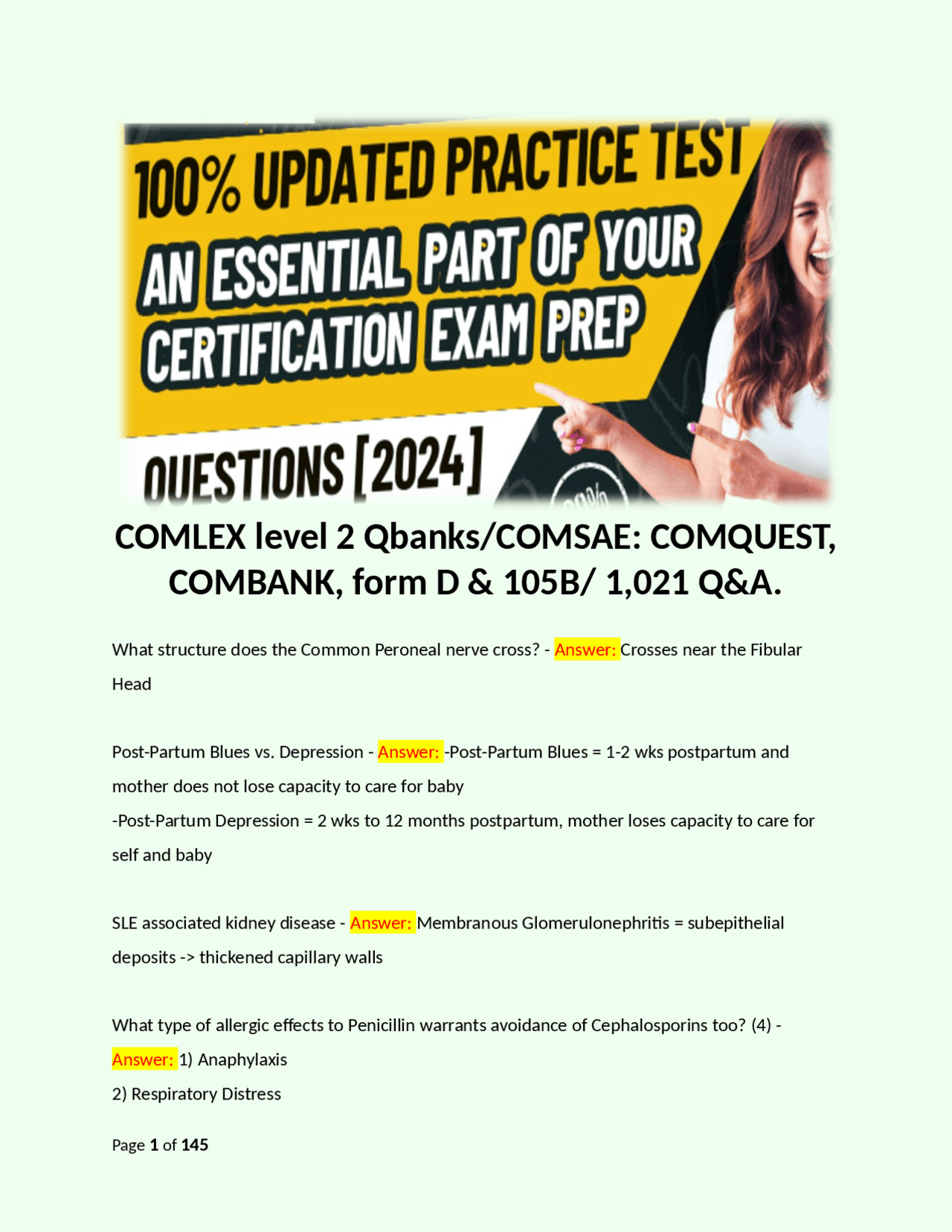 COMLEX level 2 Qbanks/COMSAE: COMQUEST, COMBANK, form D & 105B/ 1,021 Q ...