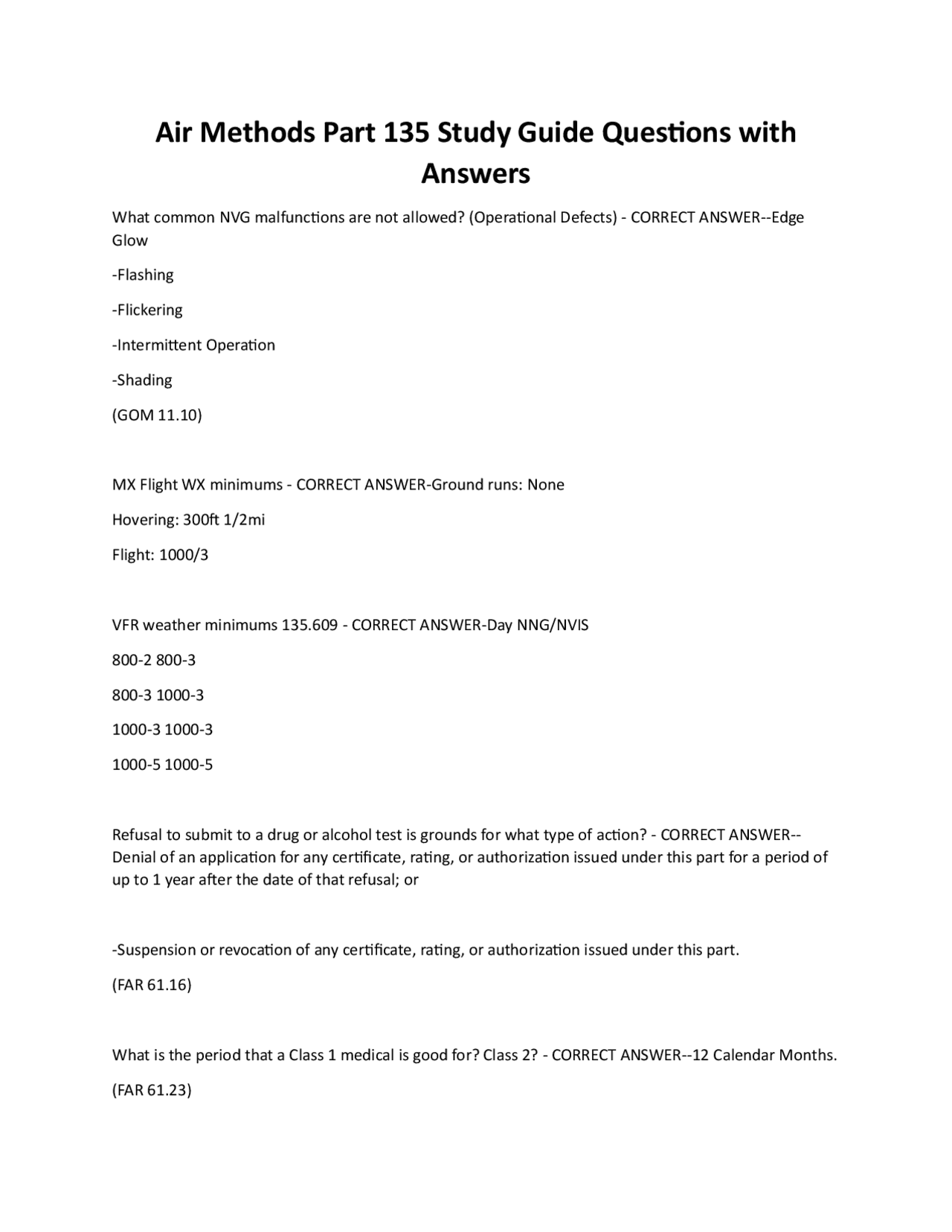 Air Methods Part 135 Study Guide Questions with Answers | Exams Nursing ...