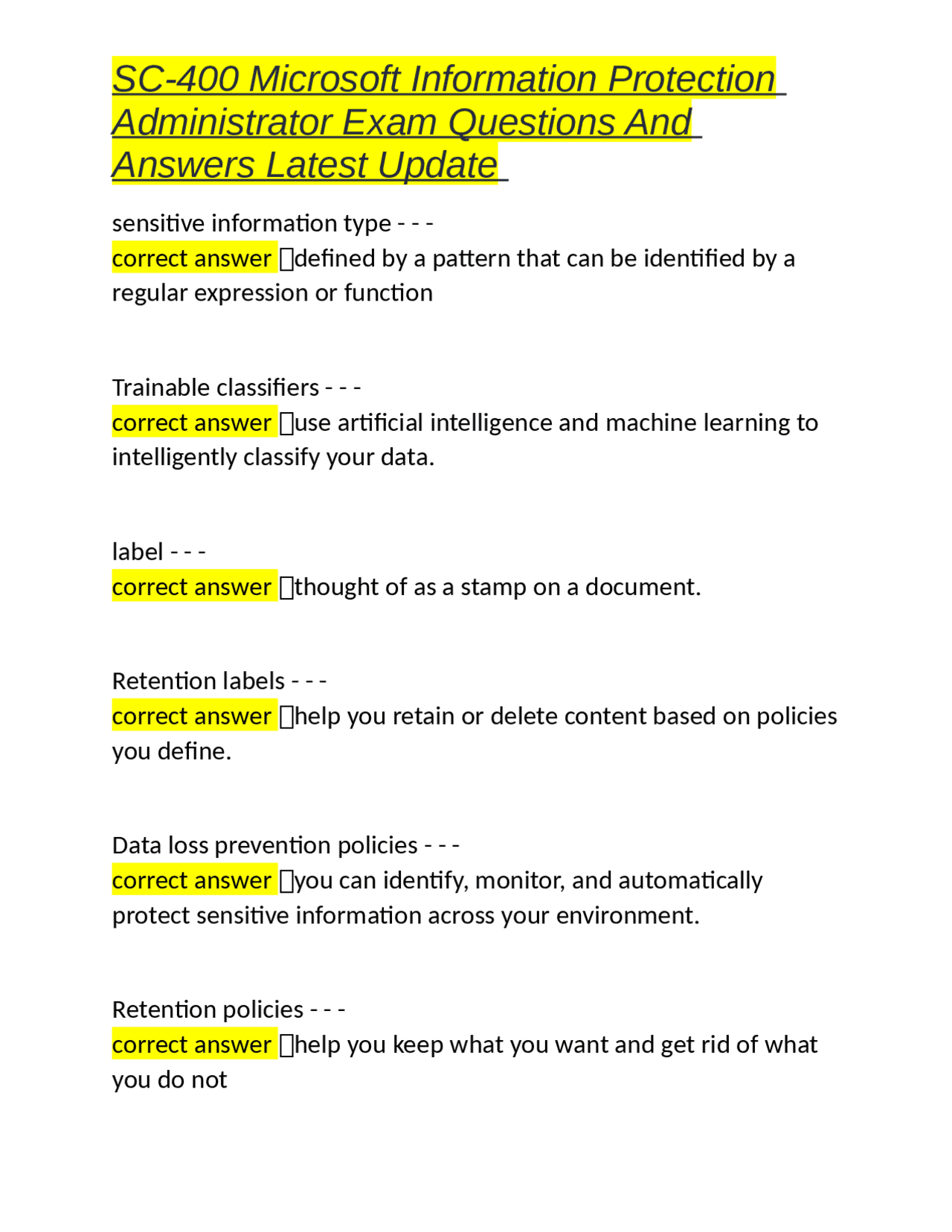 SC-400 Microsoft Information Protection Administrator Exam Questions ...