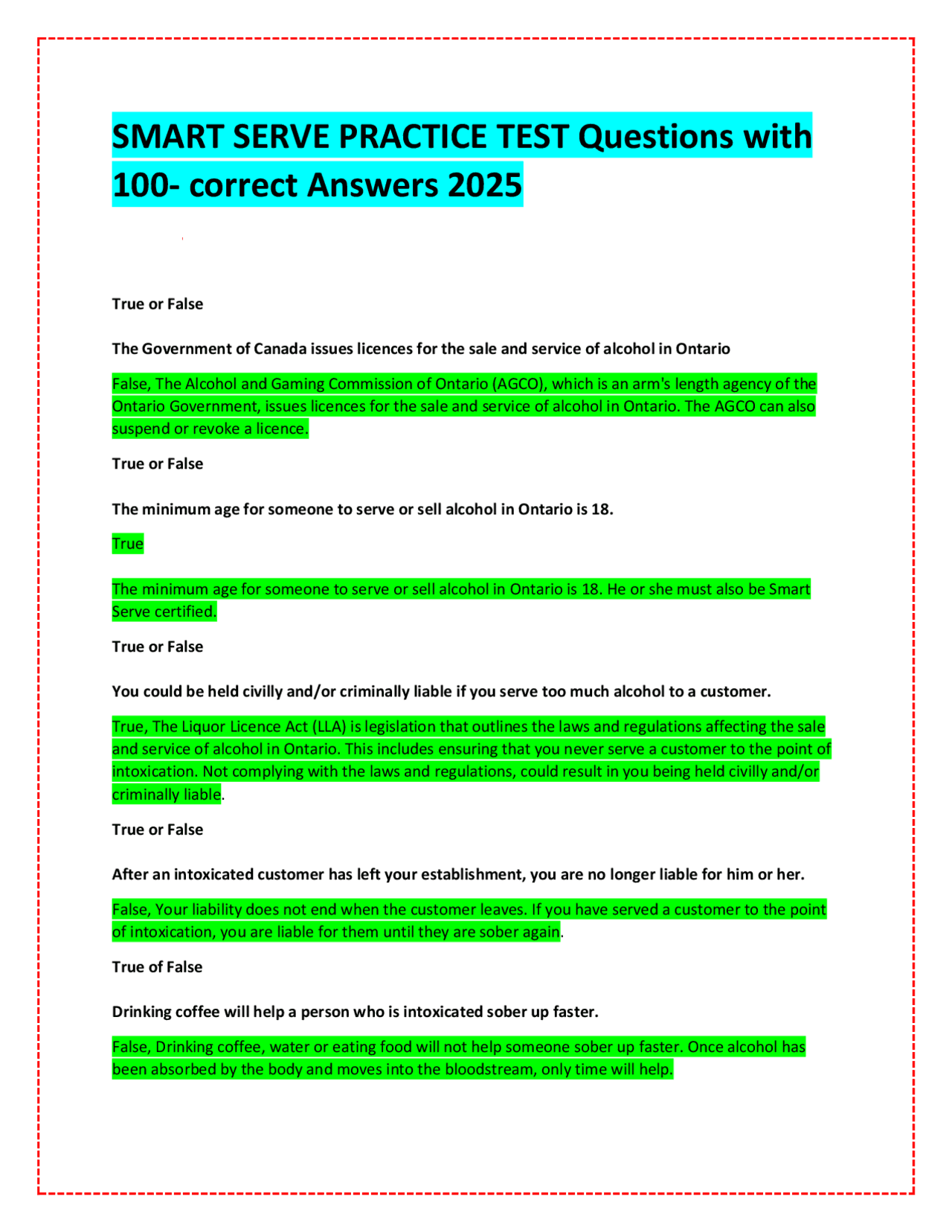 SMART SERVE PRACTICE TEST Questions with 100- correct Answers 2024 ...
