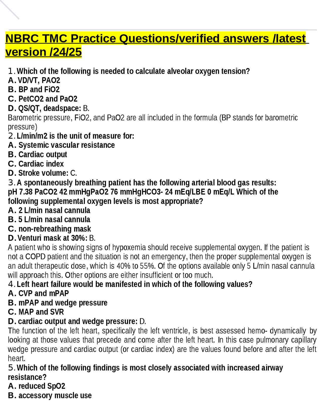 NBRC TMC Practice Questions/verified answers /latest version /24/25 ...