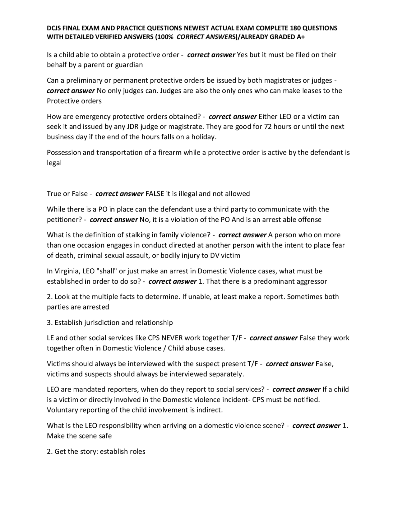 DCJS FINAL EXAM AND PRACTICE QUESTIONS NEWEST ACTUAL EXAM COMPLETE 180 ...