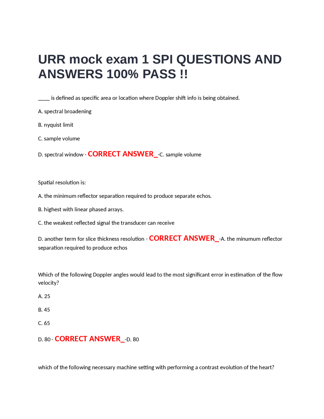 URR mock exam 1 SPI QUESTIONS AND ANSWERS 100% PASS !! | Exams Nursing ...