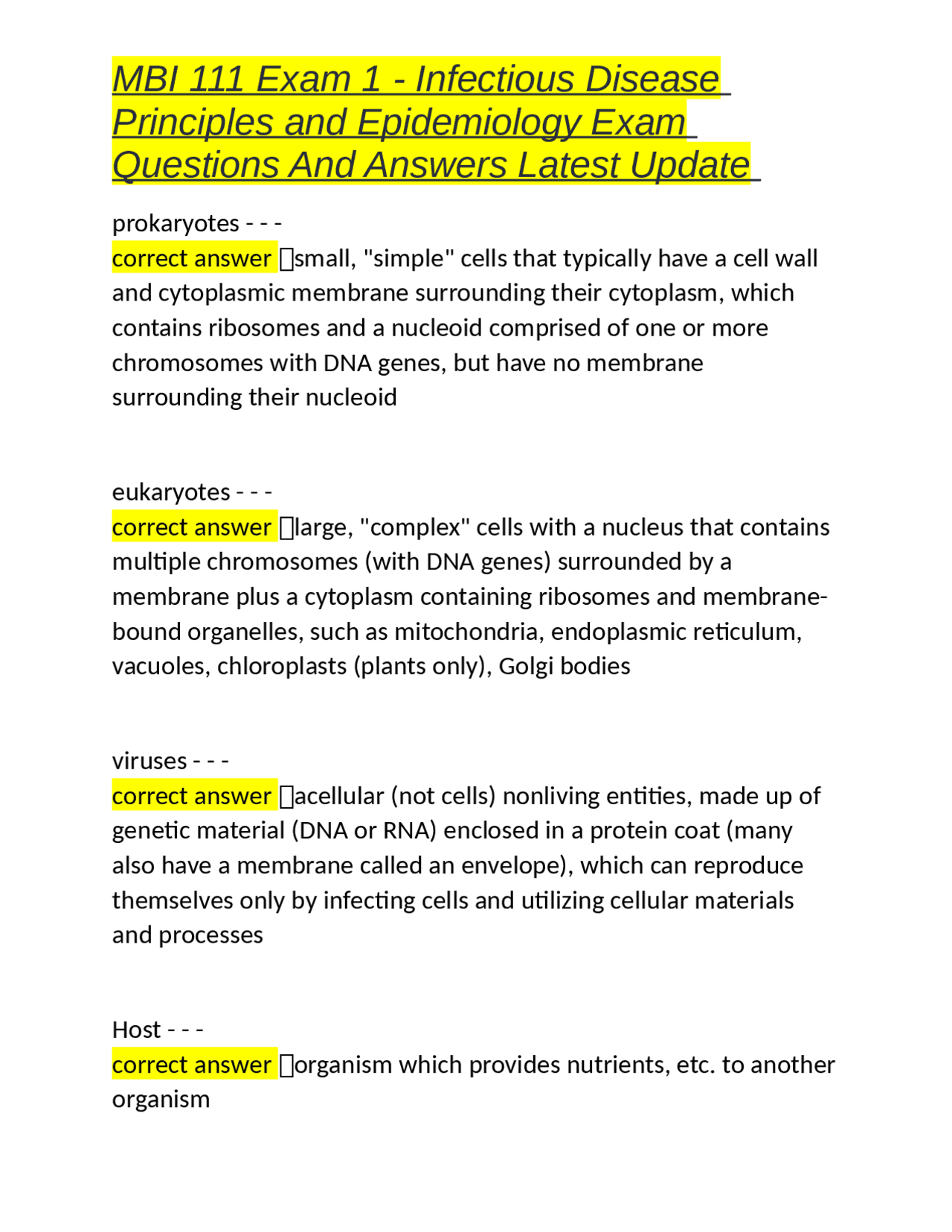 MBI 111 Exam 1 - Infectious Disease Principles and Epidemiology Exam ...